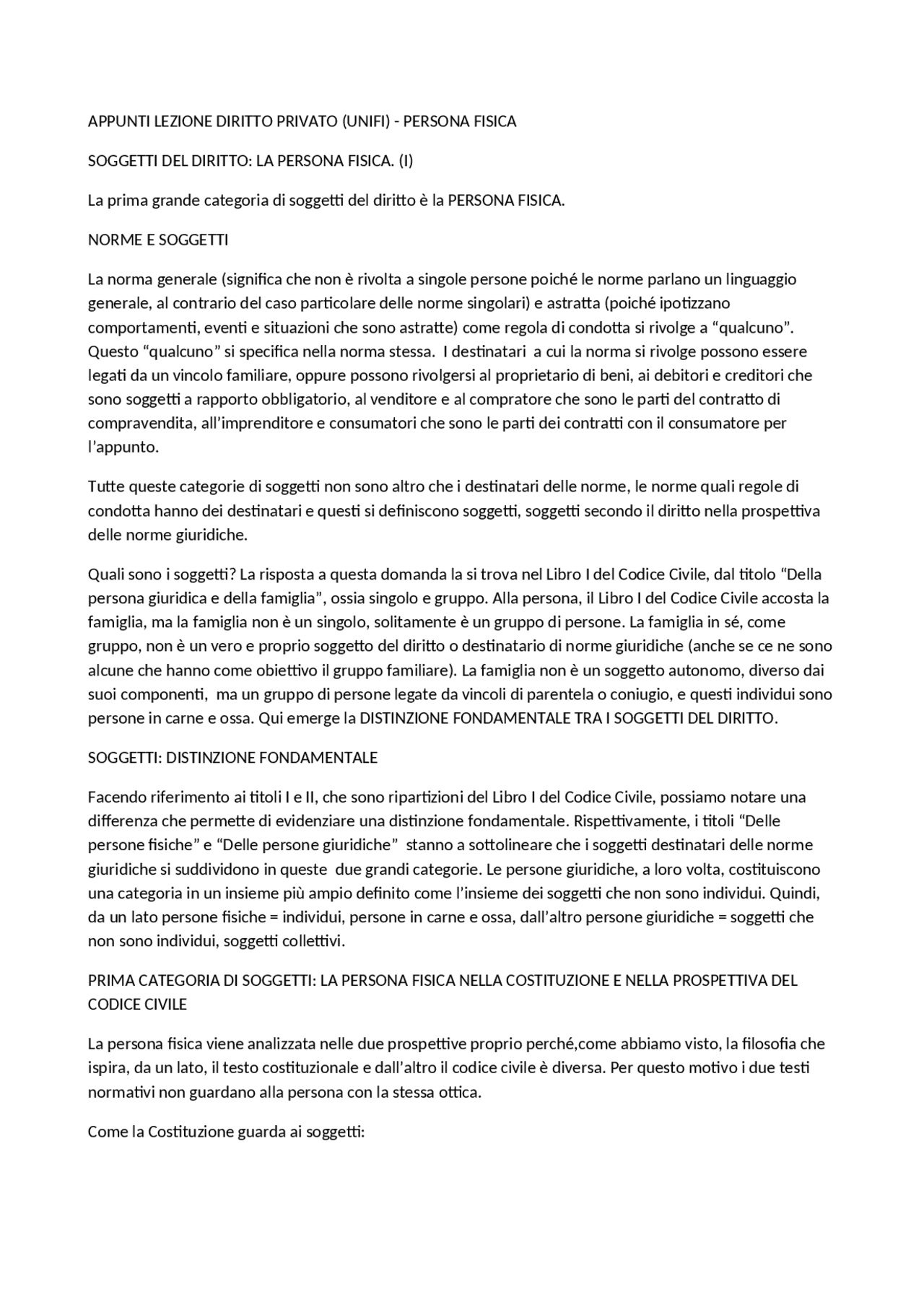 Appunti Lezione Diritto Privato Sui Soggetti Del Diritto La Persona