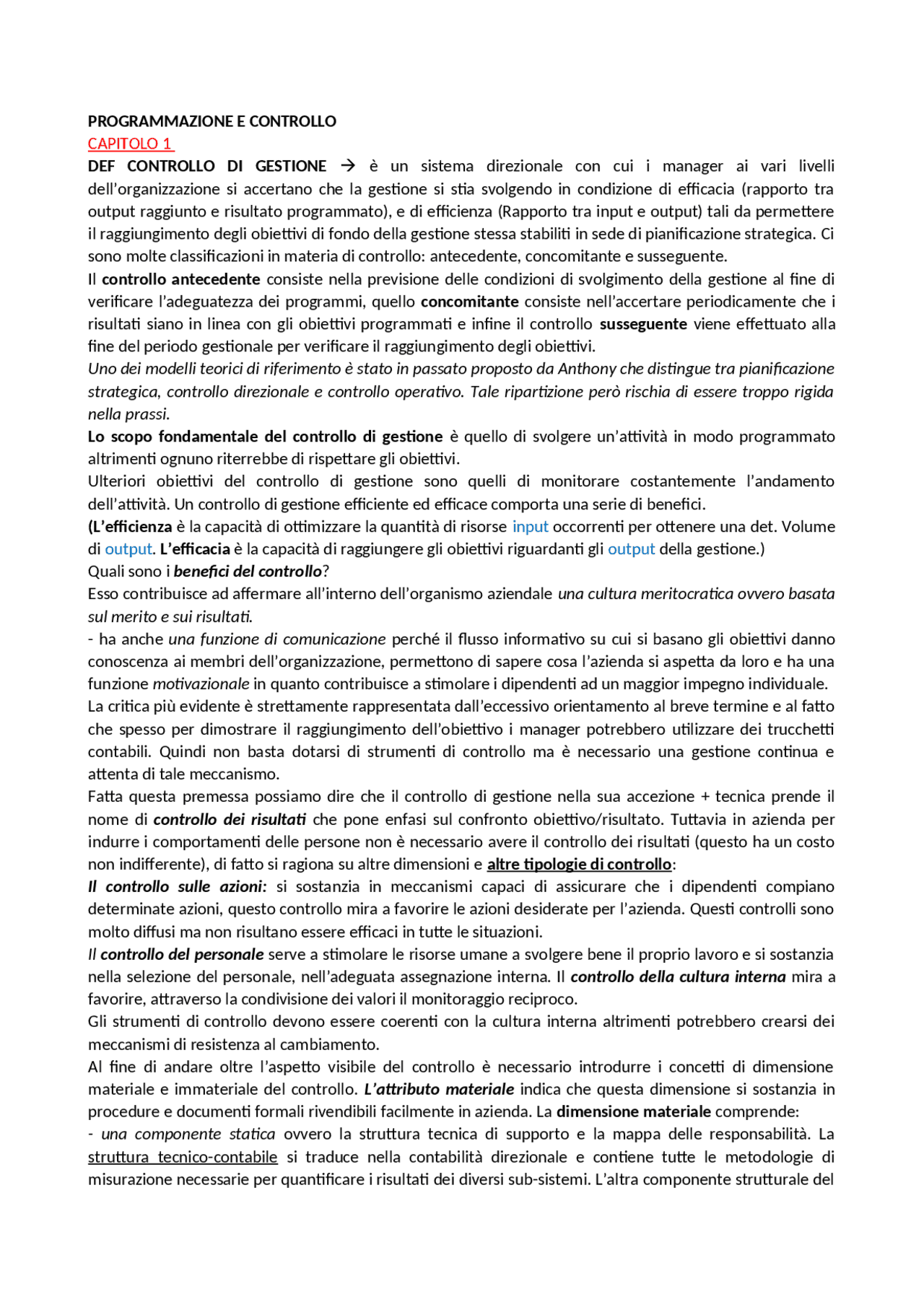 Riassunti Programmazione E Controllo Docsity