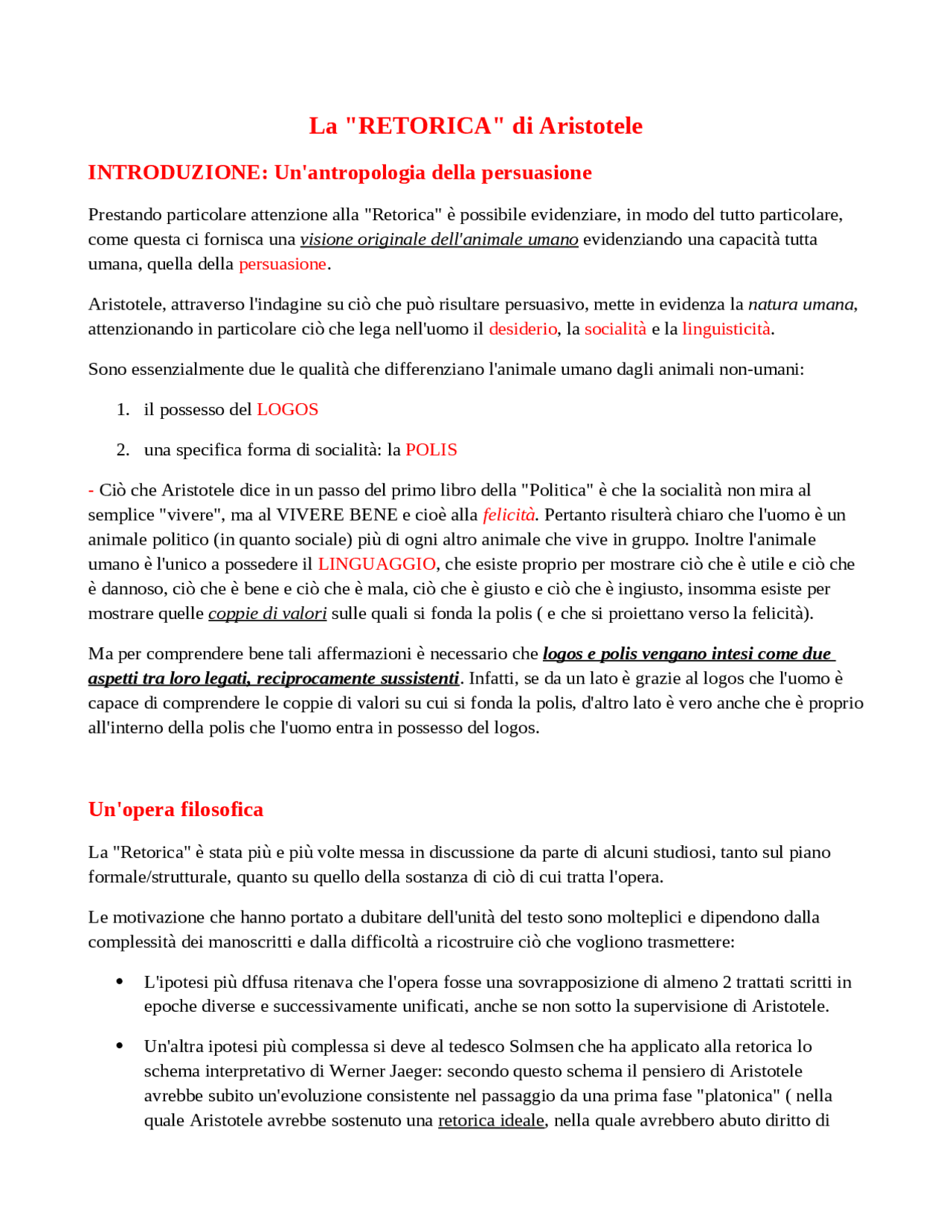 Riassunto Cap 1 2 La Retorica Di Aristotele Docsity