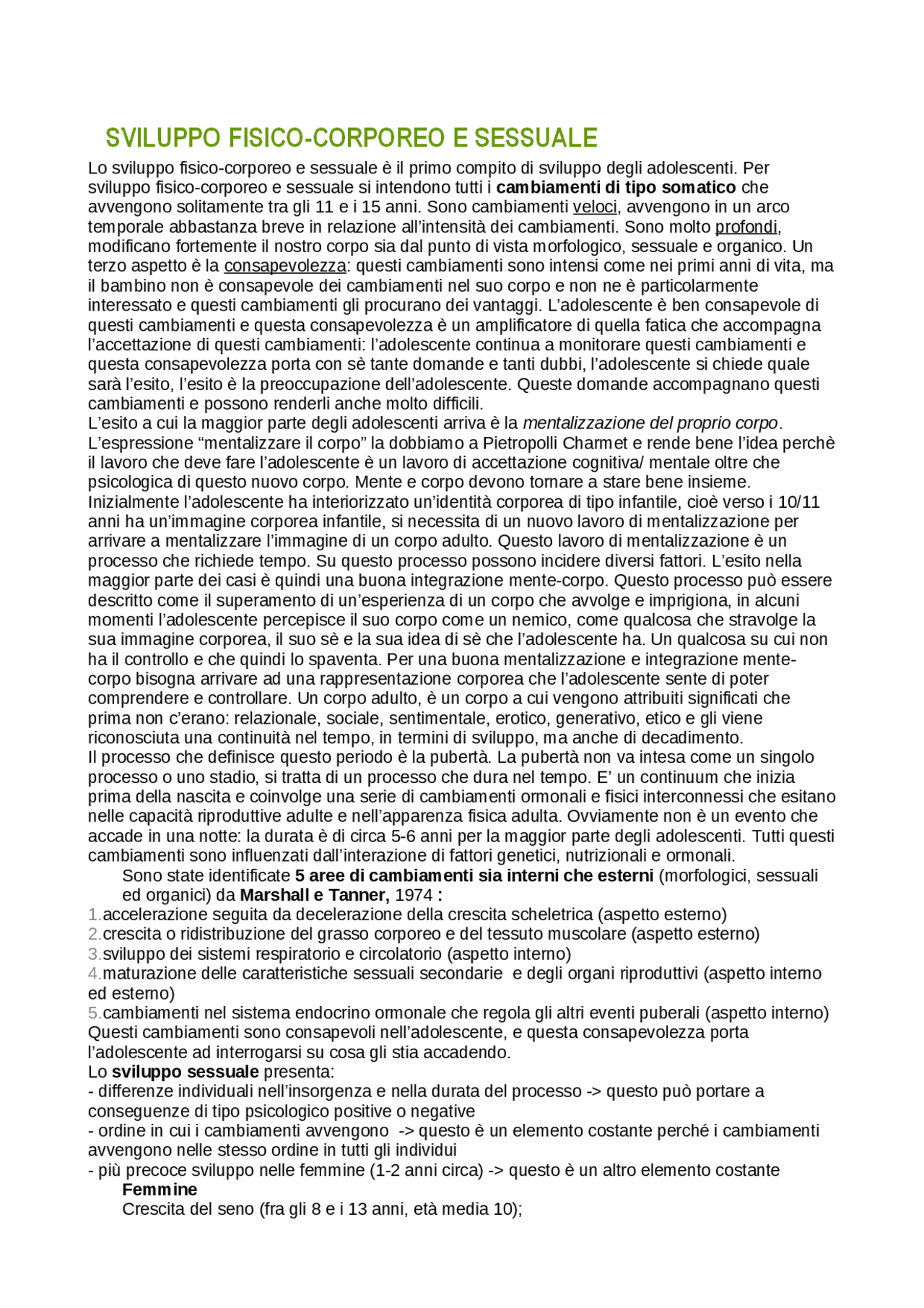 Lo Sviluppo Fisico Corporeo E Sessuale Docsity