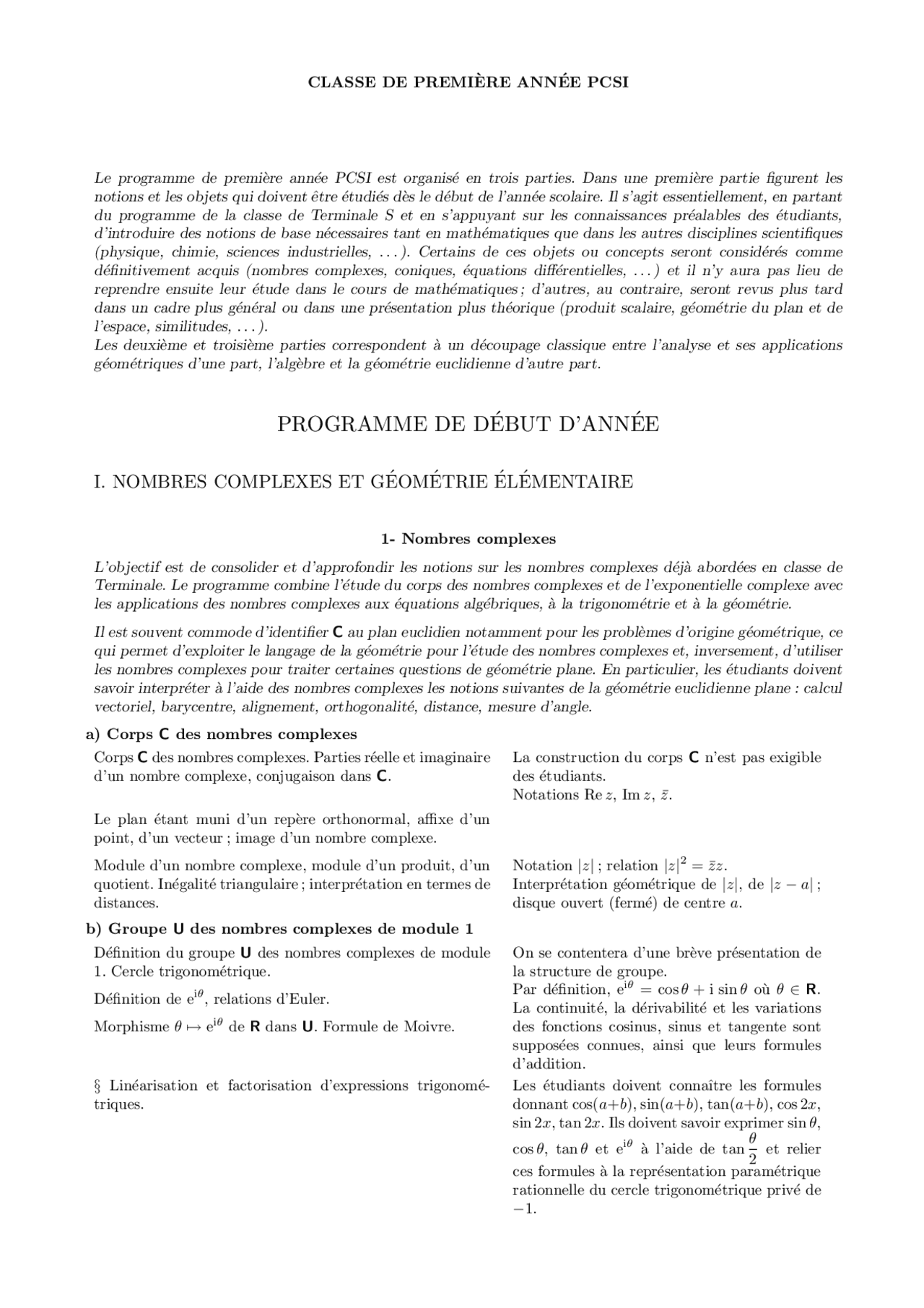 Classe De Premiere Annee Pcsi Docsity