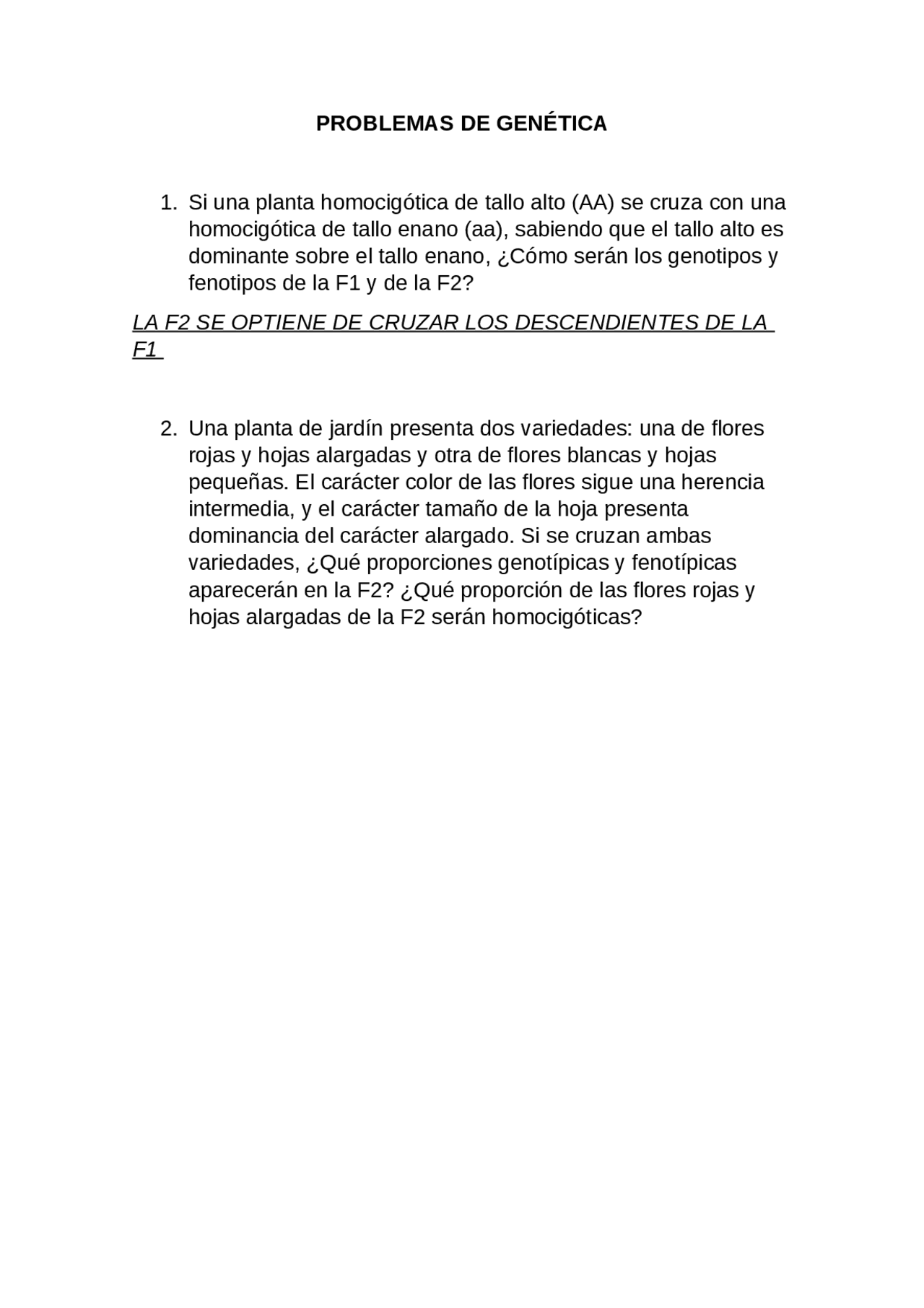 Problemas génetica y leyes de Mendel - Docsity