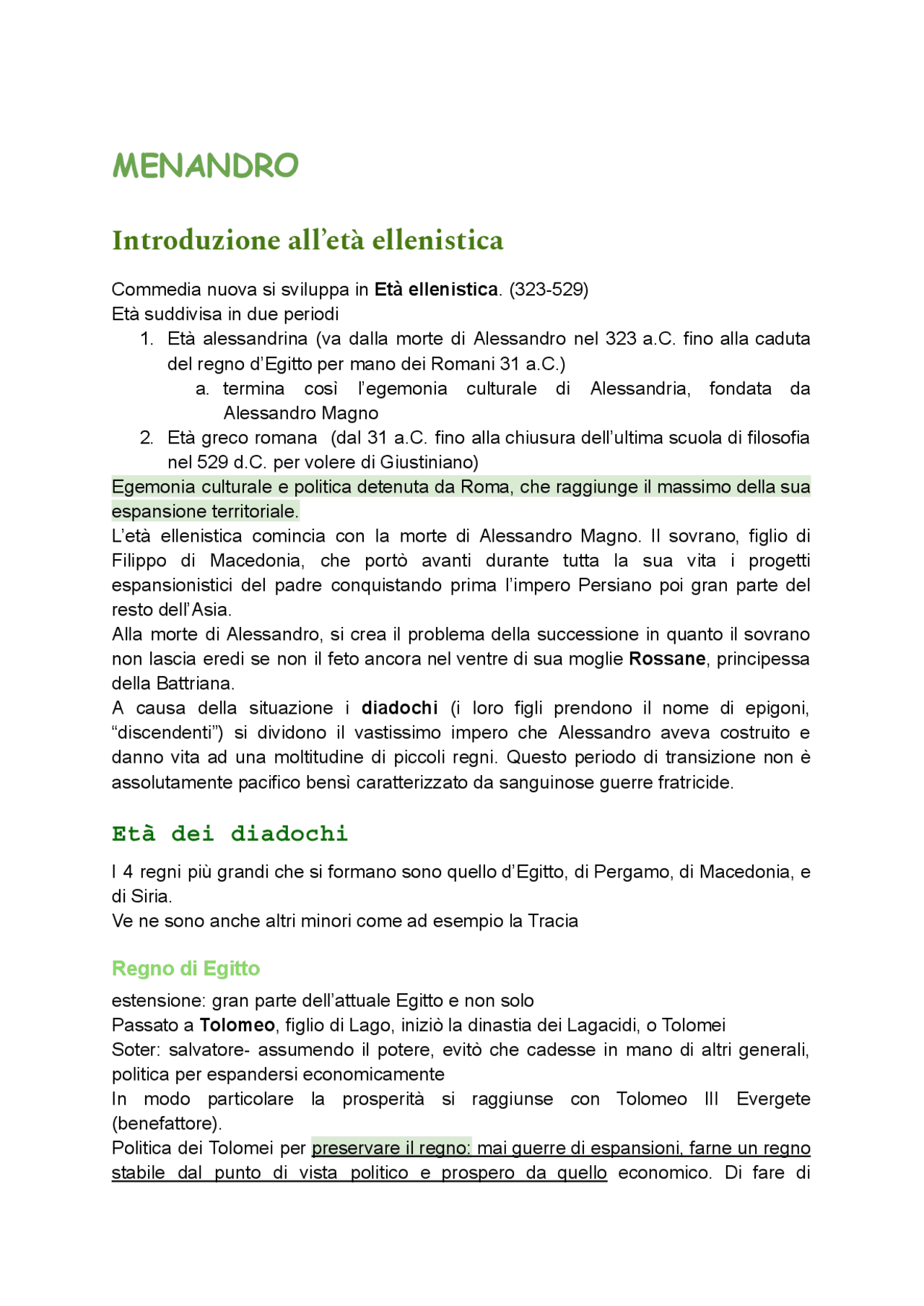 Menando ed ellenismo molto utile per interrogazioni e test di greco e ...