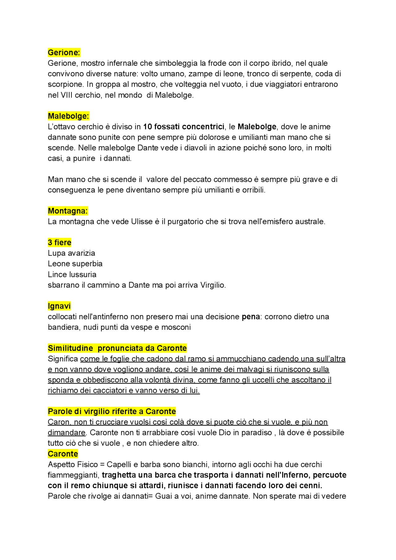 Appunti Inferno Divina Commedia Dante Docsity