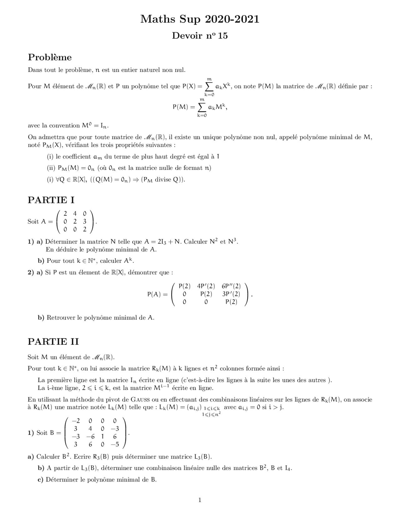 Maths Sup 2020-2021 | Exercices Mathématiques | Docsity