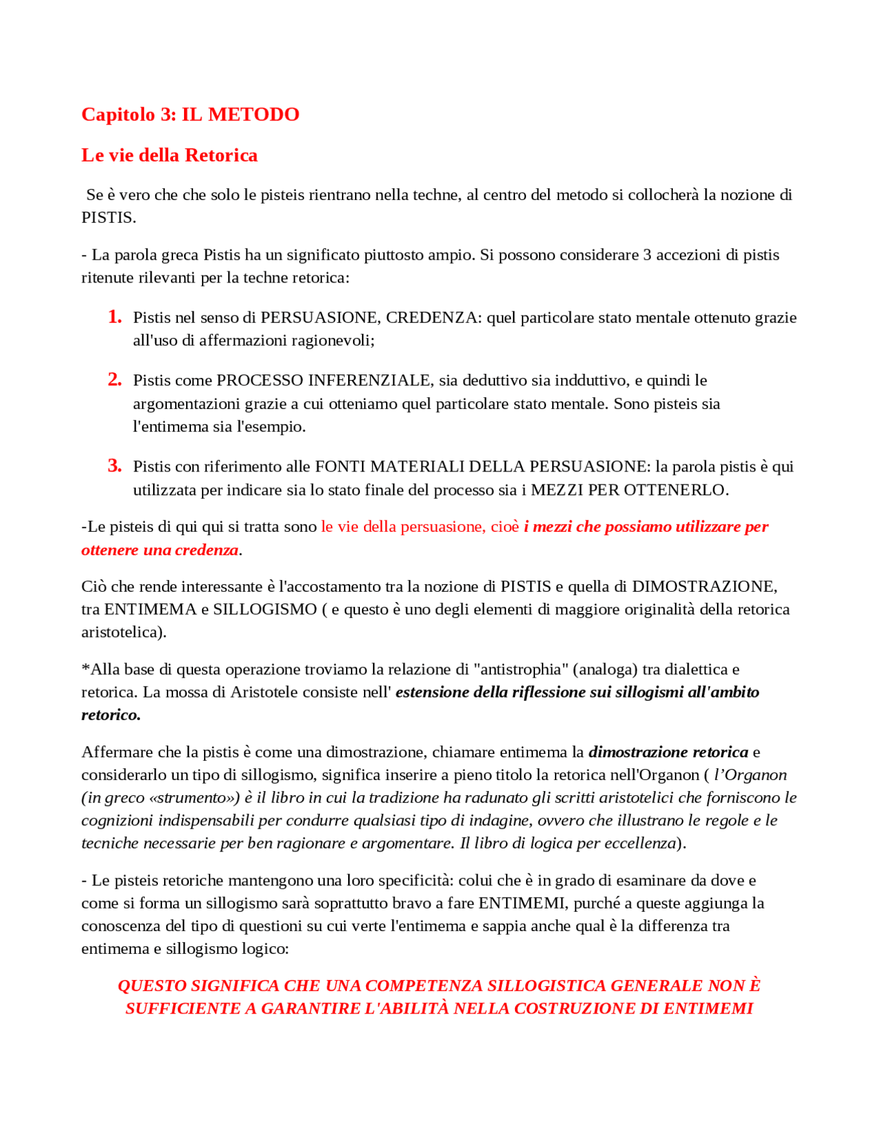 Riassunto Cap 3 4 La Retorica Di Aristotele Docsity