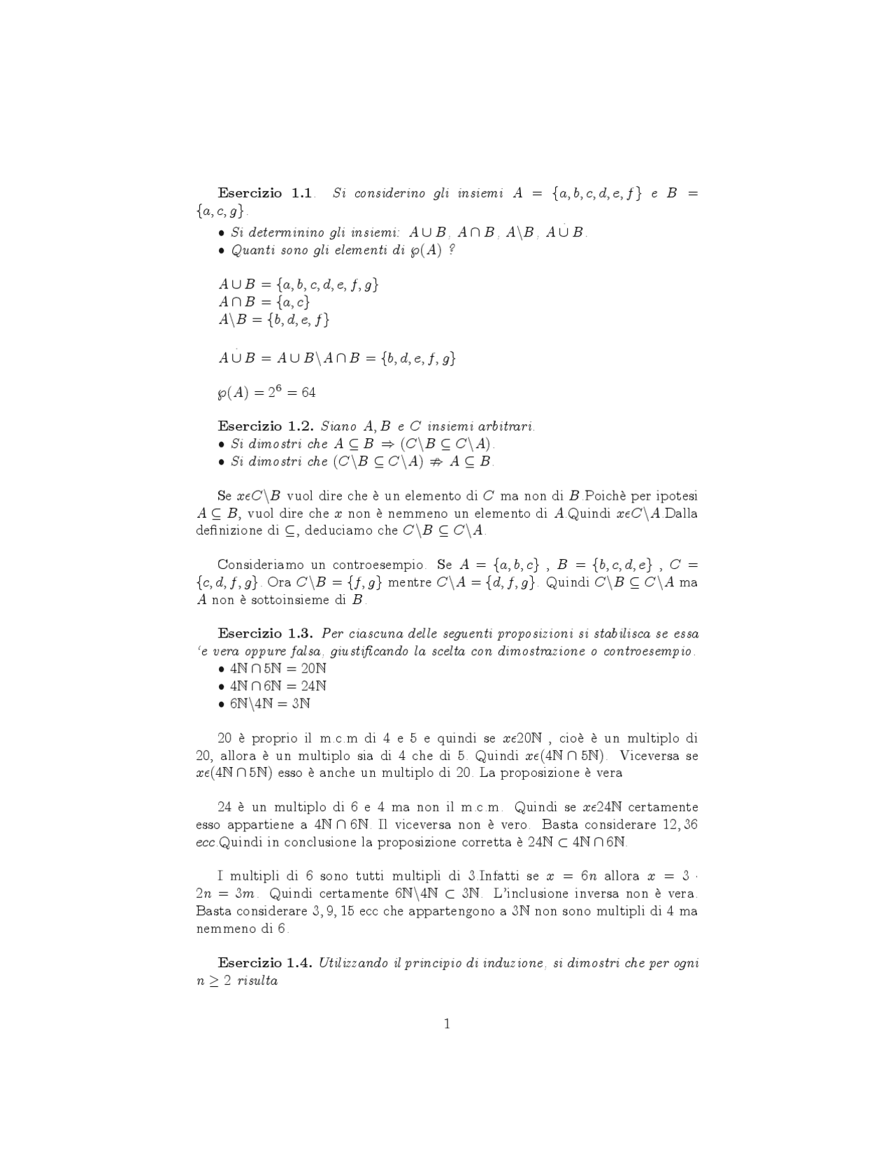 Matematica Discreta Esercizi Con Svoglimento Esercizi Di Matematica