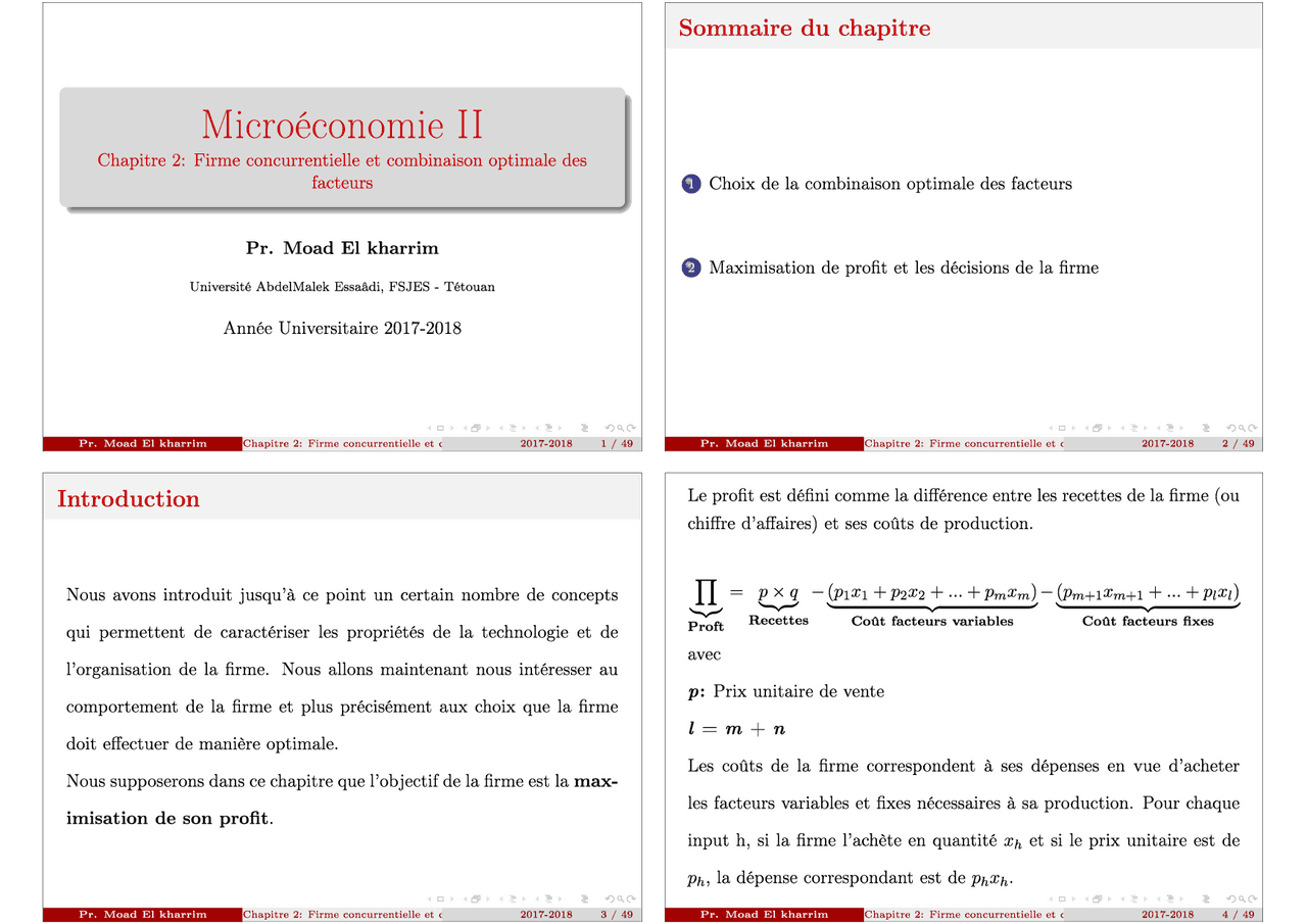 Firme concurrentielle et combinaison optimale des facteurs - Docsity