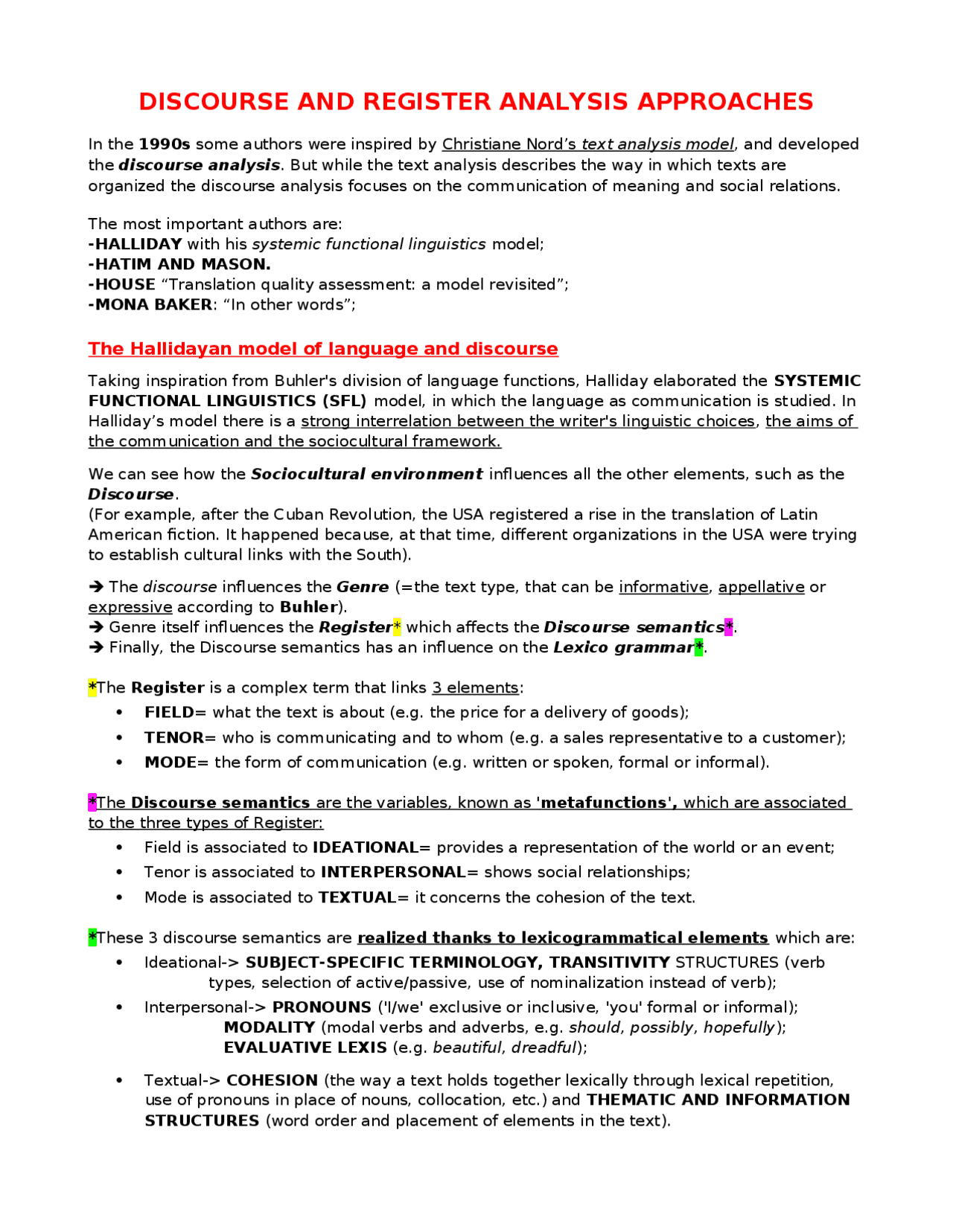 Capitolo 6: "Discourse and Register analysis approaches" - Docsity