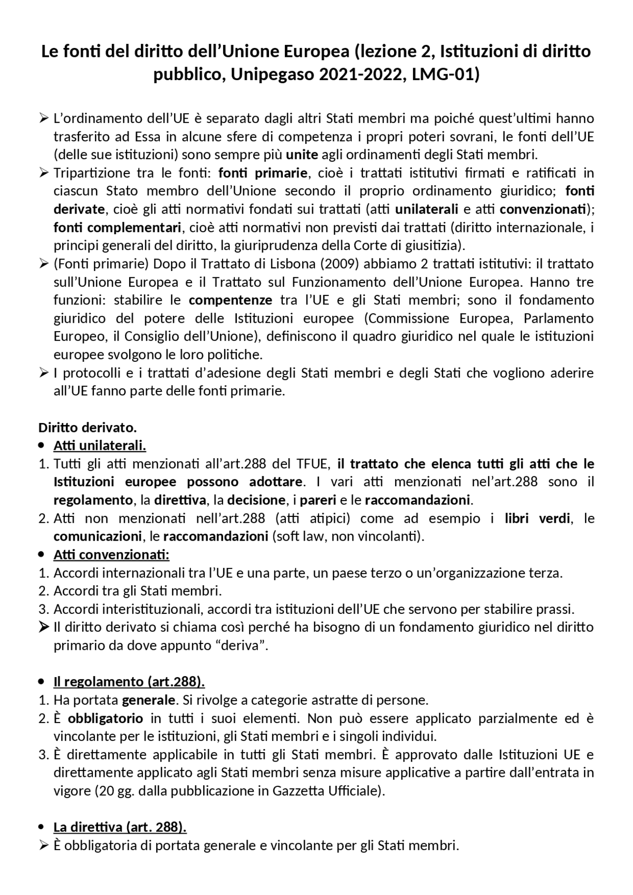 Le Fonti Del Diritto Dellue Lezione 2 Docsity