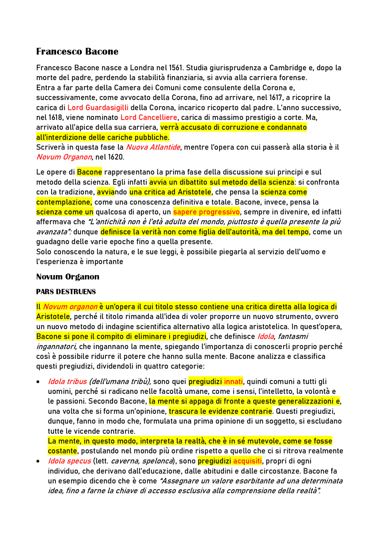 Filosofia Francesco Bacone Docsity