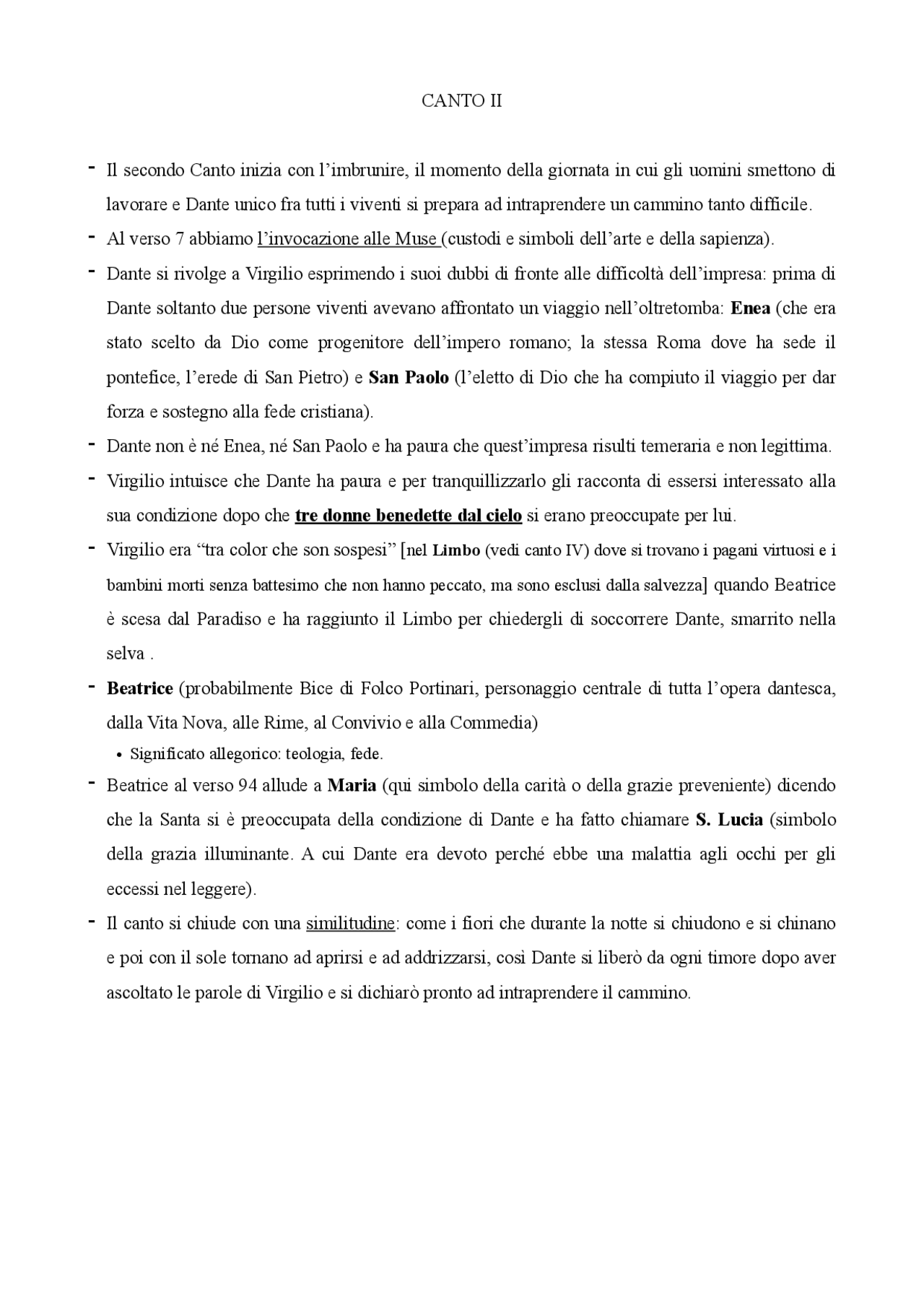Inferno, Canto II, Dante Alighieri - Docsity