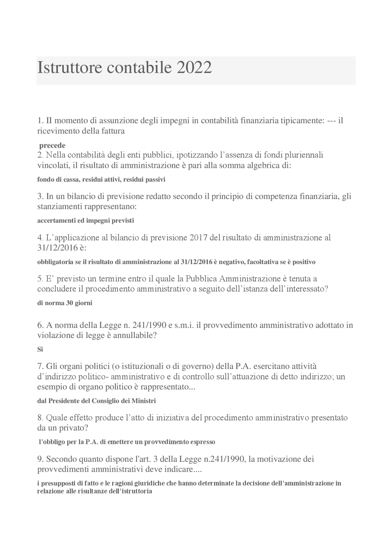 Quiz Concorso Pubblico Istruttore Amministrativo C I Parte Prove D
