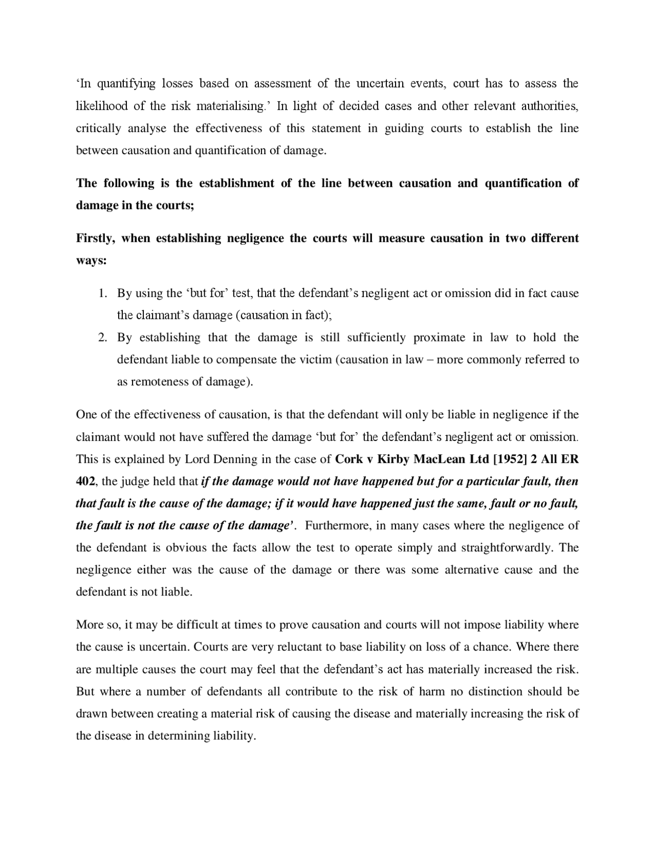 Causation Negligence Docsity