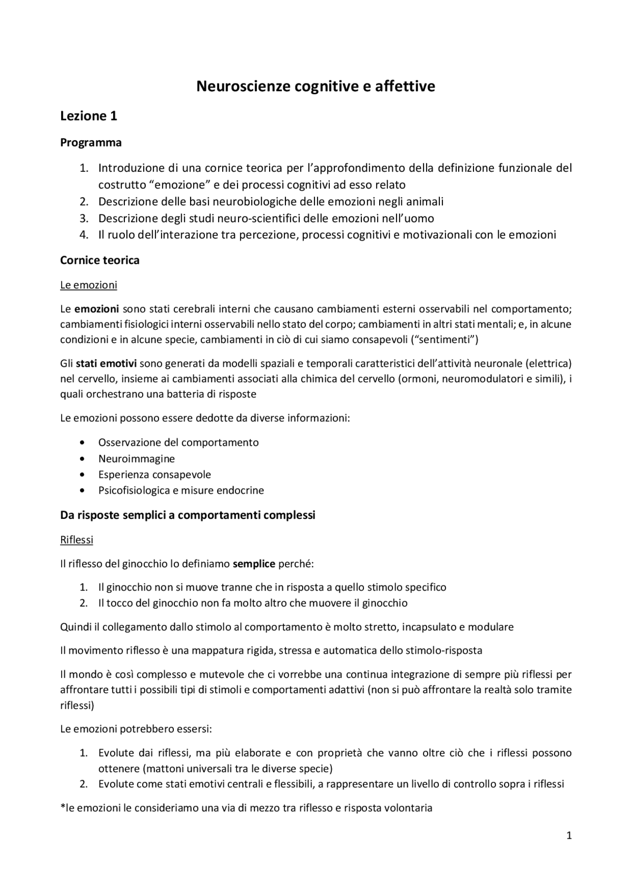 Sbobine Neuroscienze Cognitive Affettive Docsity