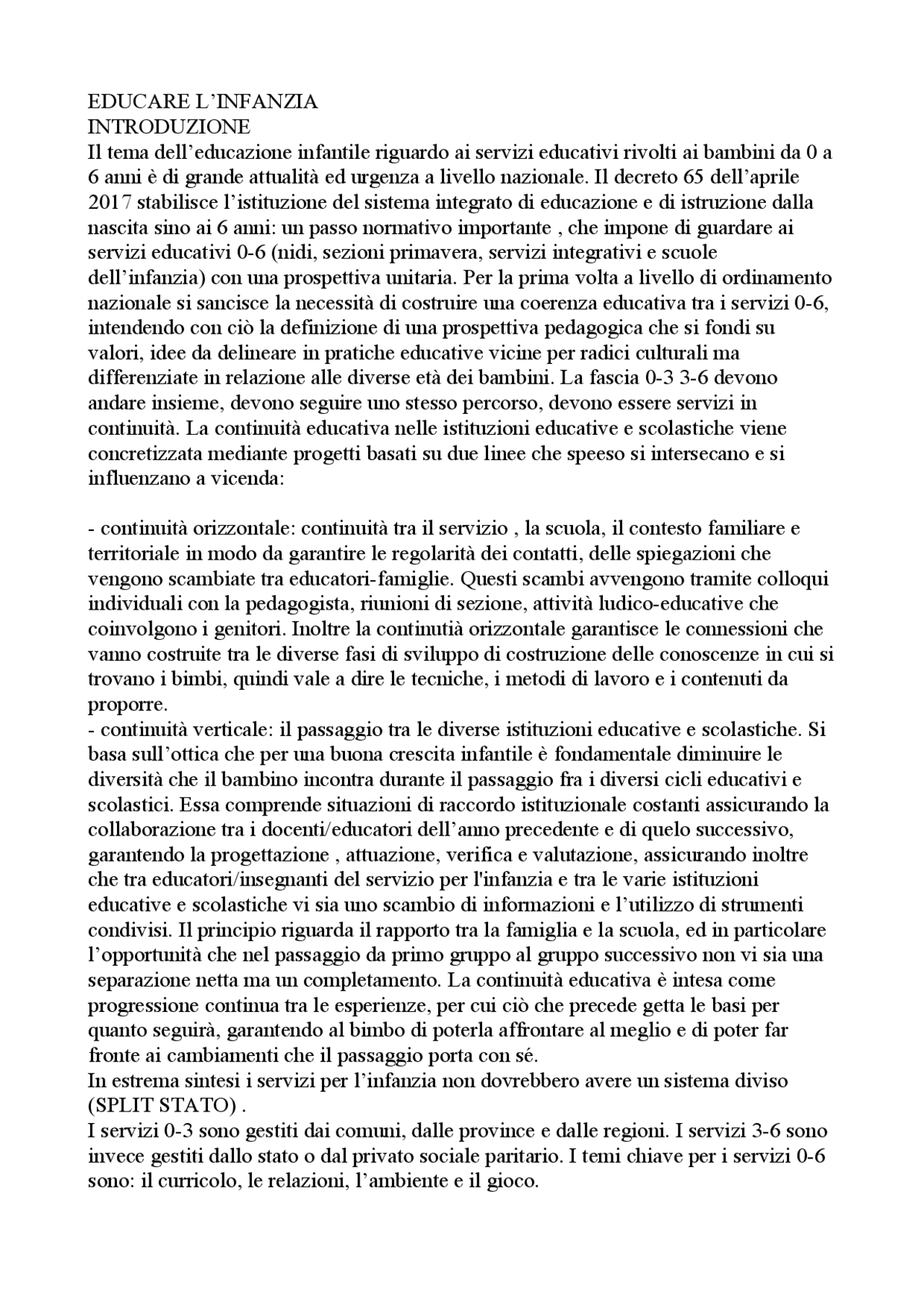 Educare Linfanzia Libro Pdf Appunti Di Pedagogia Docsity