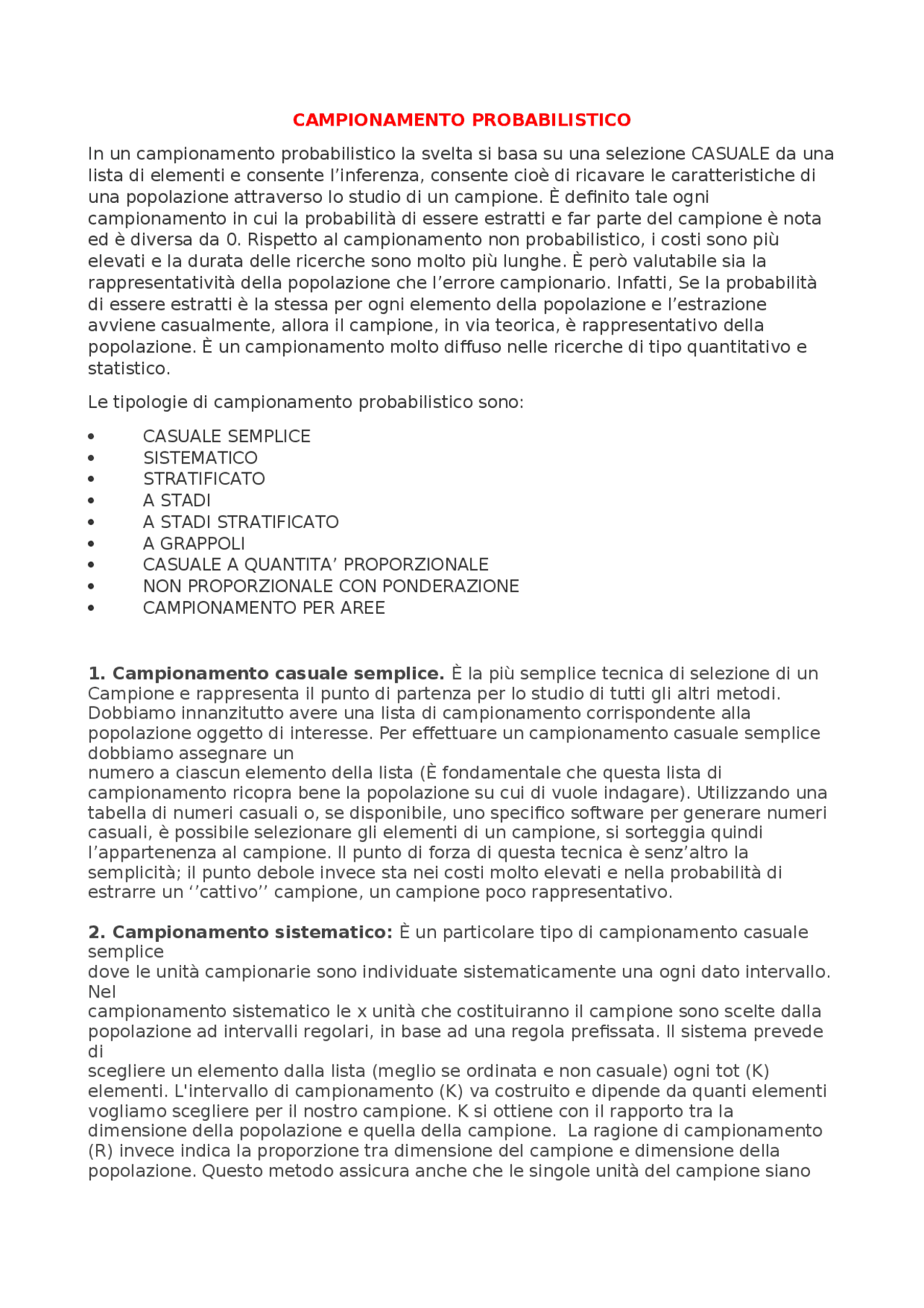 Appunti Sul Campionamento Prob Docsity