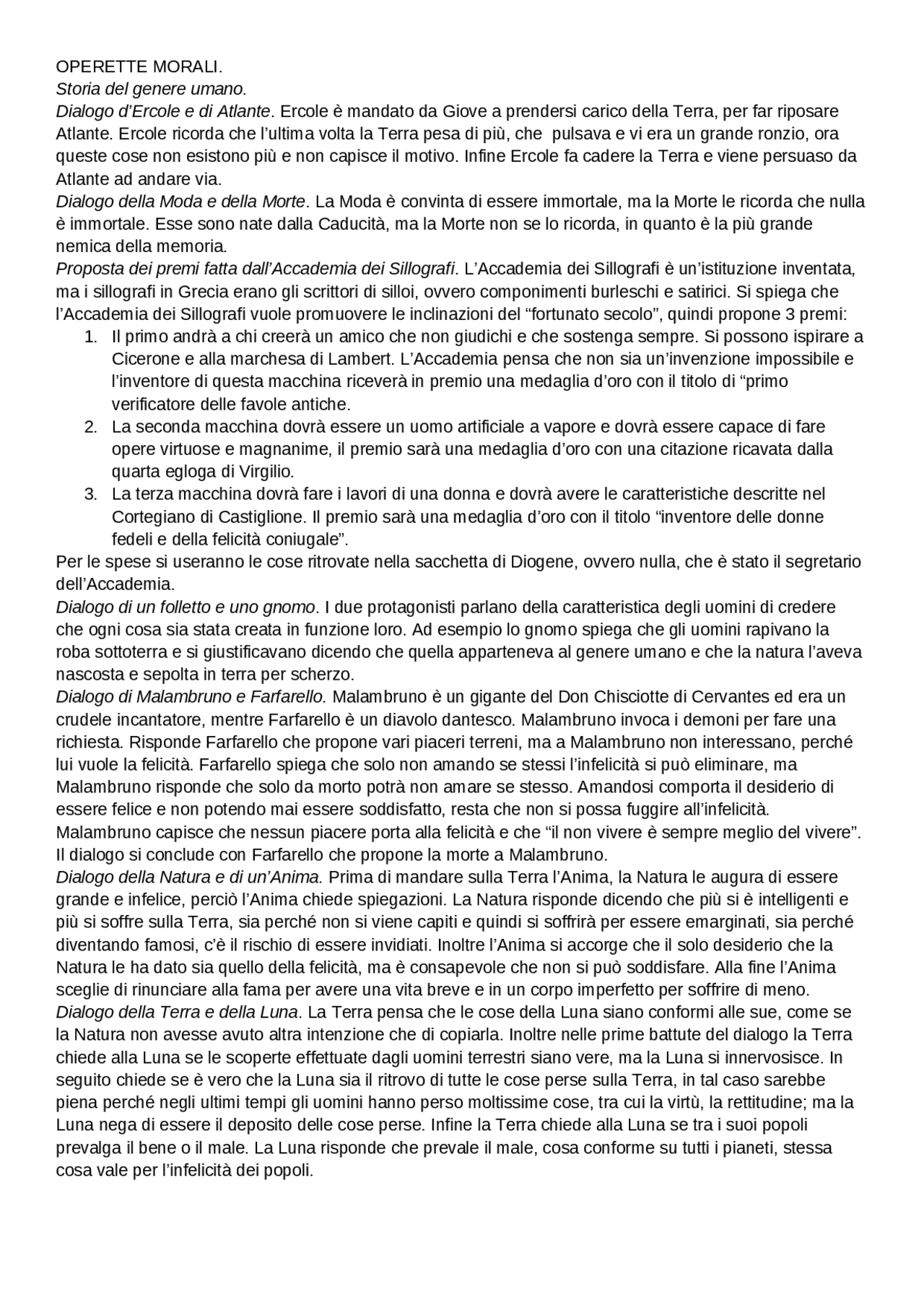 Operette Morali Di Leopardi Docsity