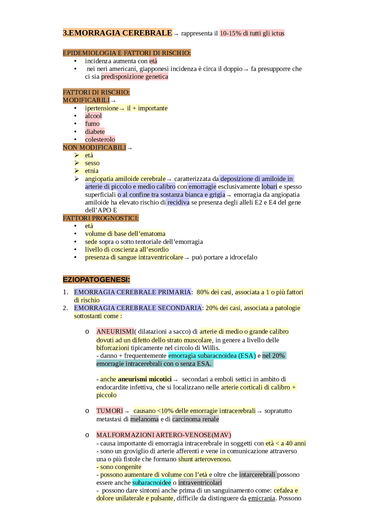 Ictus Emorragico Neurologia Docsity