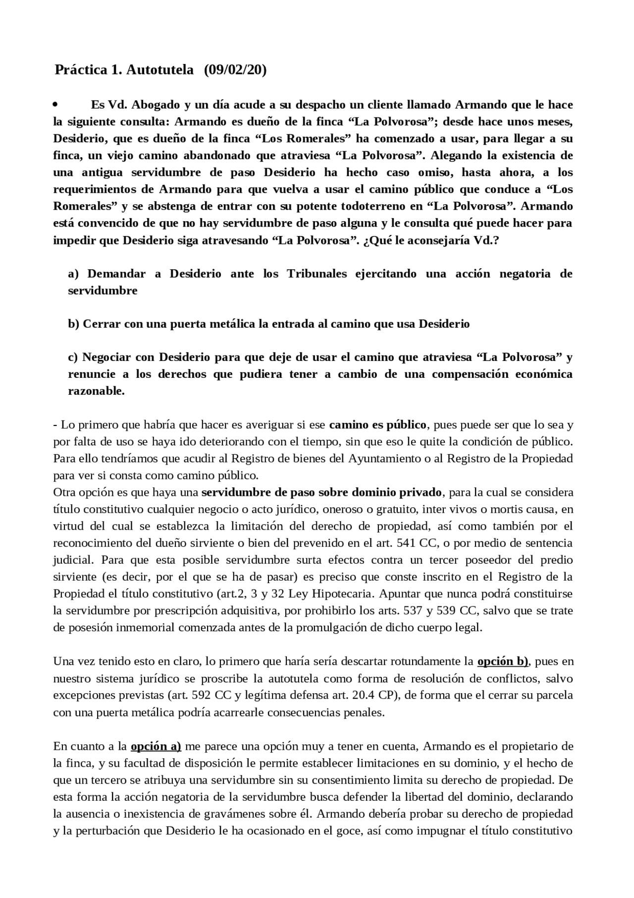 Práctica De Derecho Procesal Civil Autotutela Ejercicios De Derecho