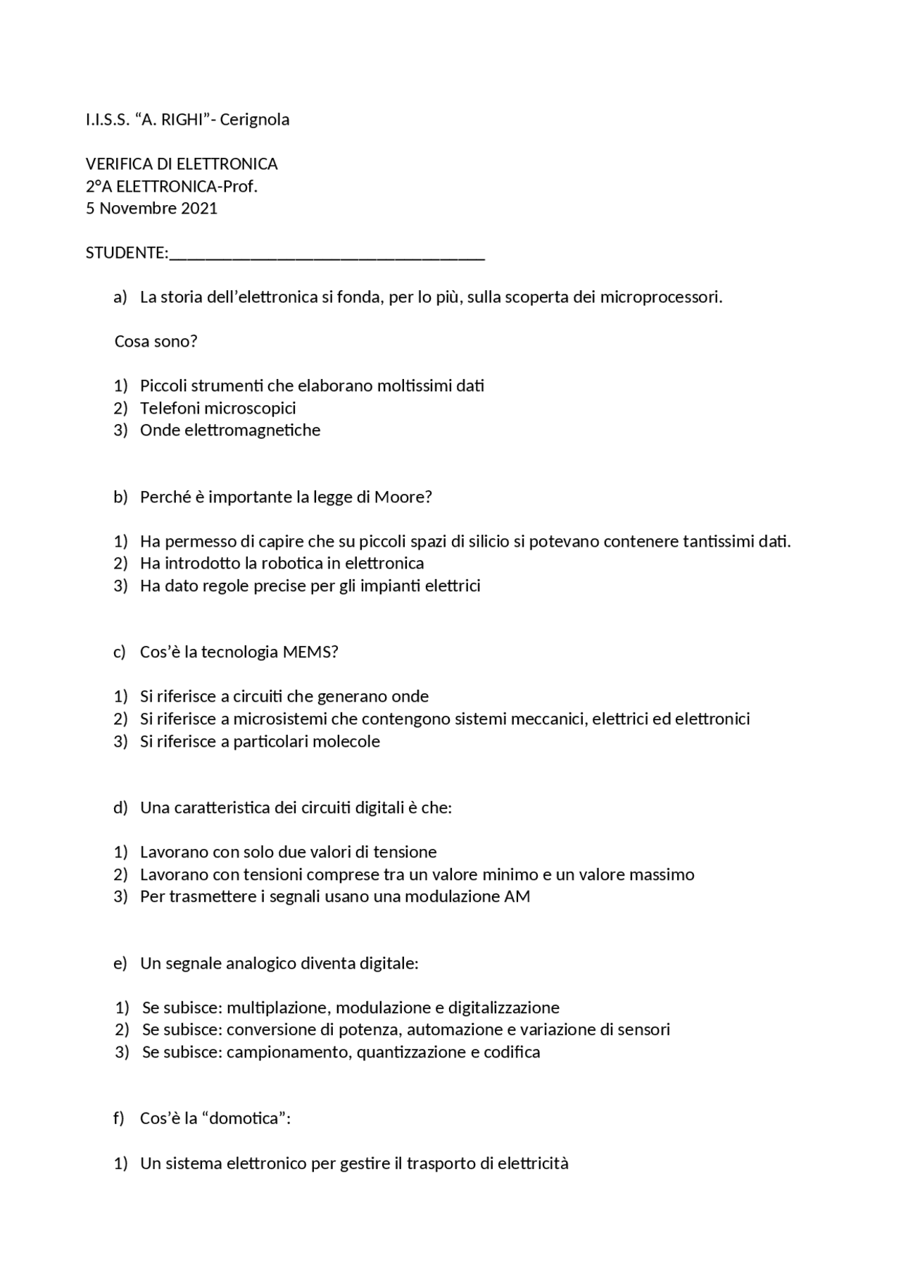 Quiz Semplice Dei Primi Rudimenti Di Elettronica Docsity