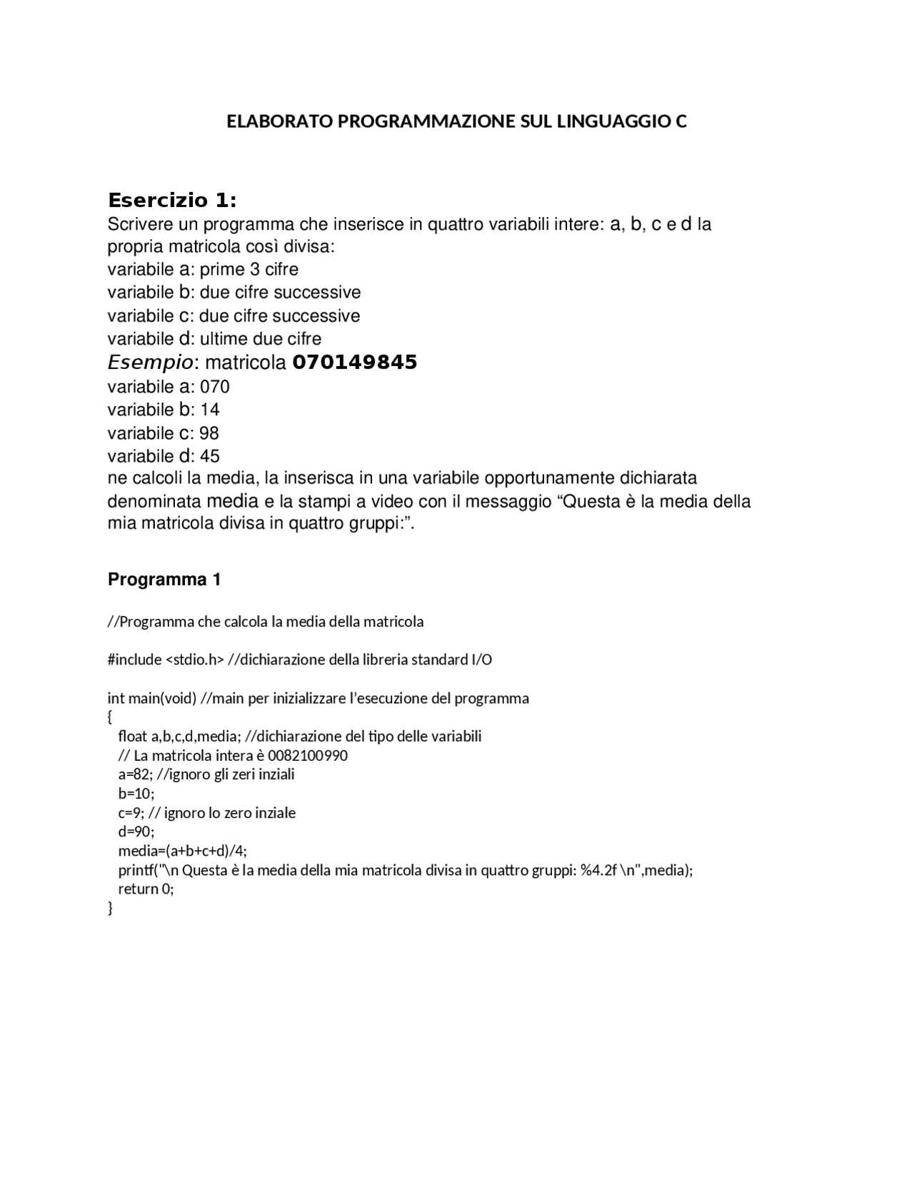 Elaborato Esame Di Programmazione Sul Linguaggio C Docsity