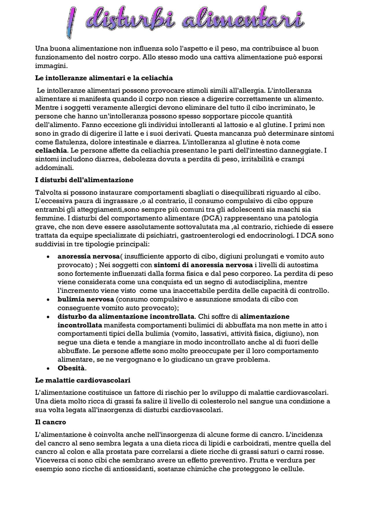 I vari disturbi alimentari - Docsity