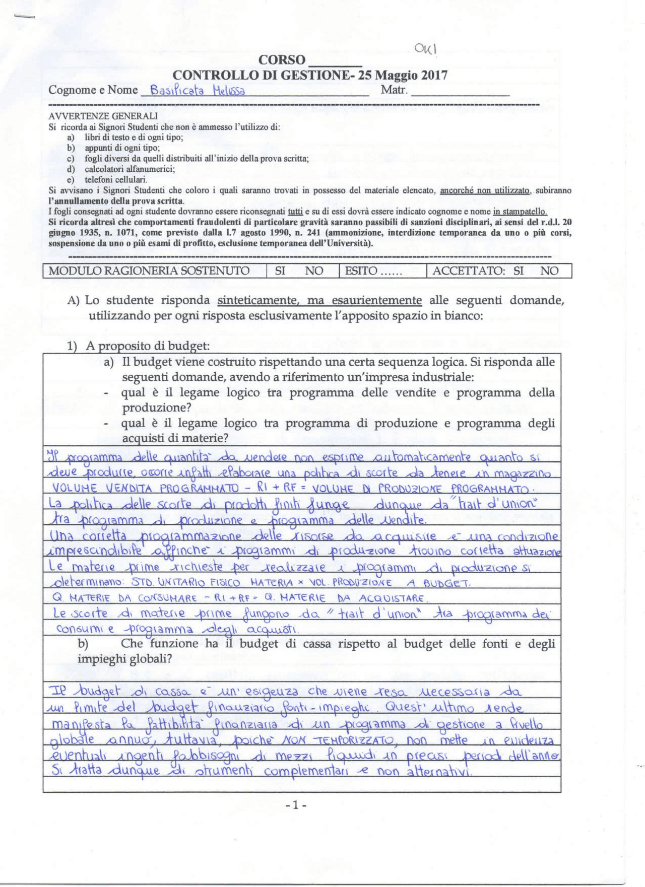 Prove Svolte Di Controllo Di Gestione Prove Desame Di Controllo Di
