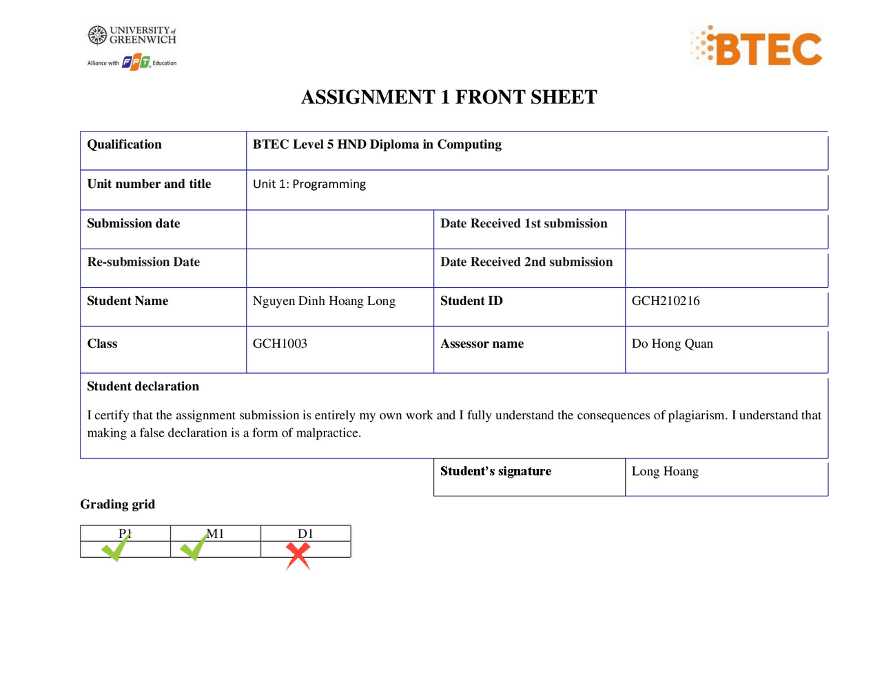 Assignments Examples Docsity