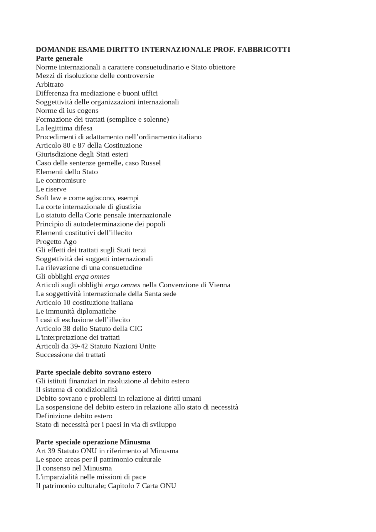 Domande Diritto Internazionale Fabbricotti Prove Desame Di Diritto