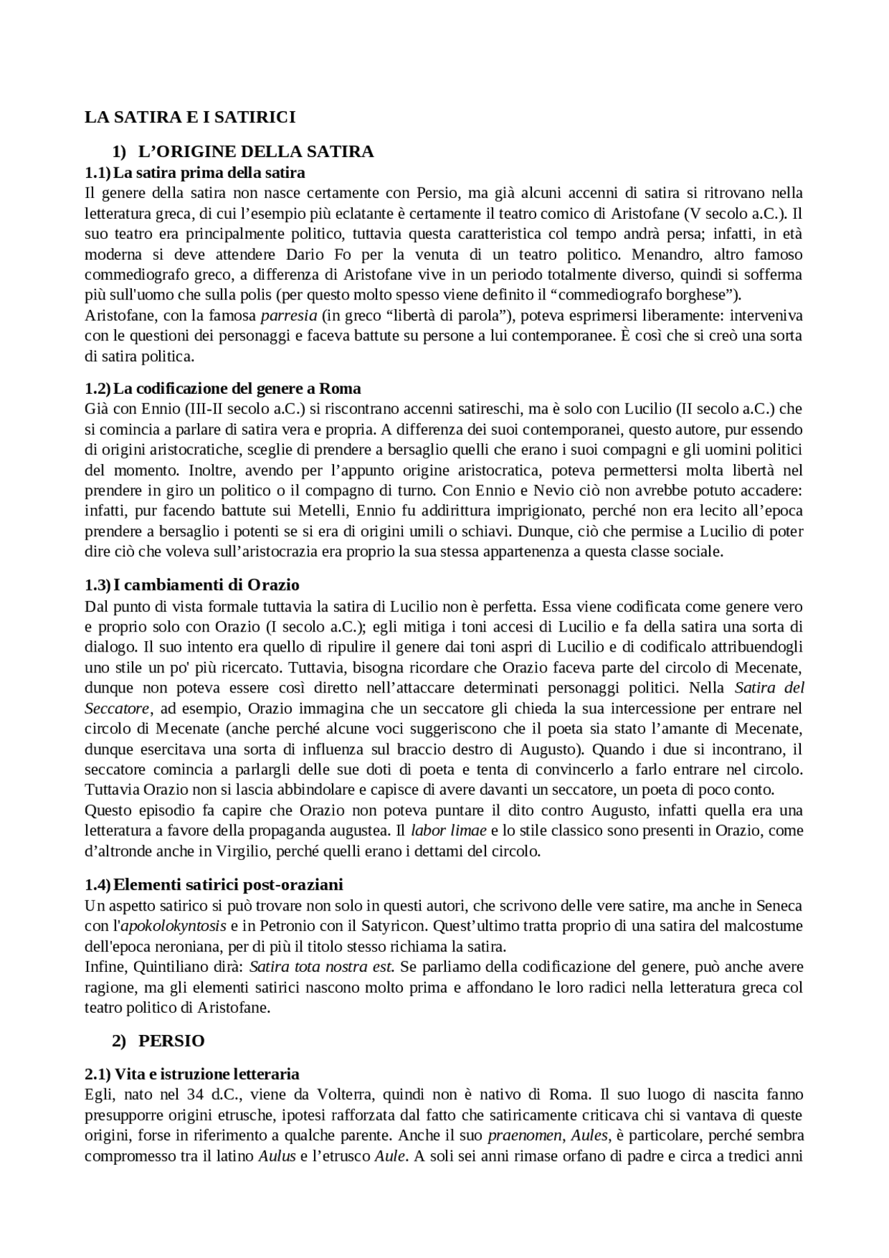 La Satira: Persio, Marziale e Giovenale - Docsity