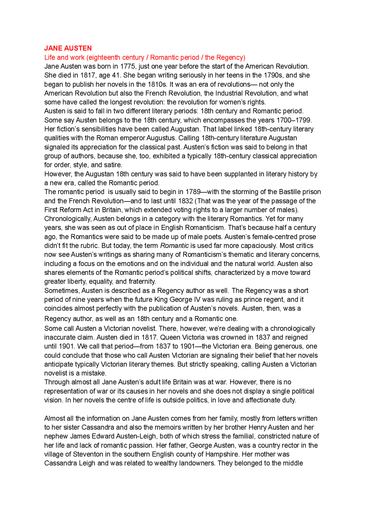 JANE AUSTEN and PRIDE AND PREJUDICE - Docsity