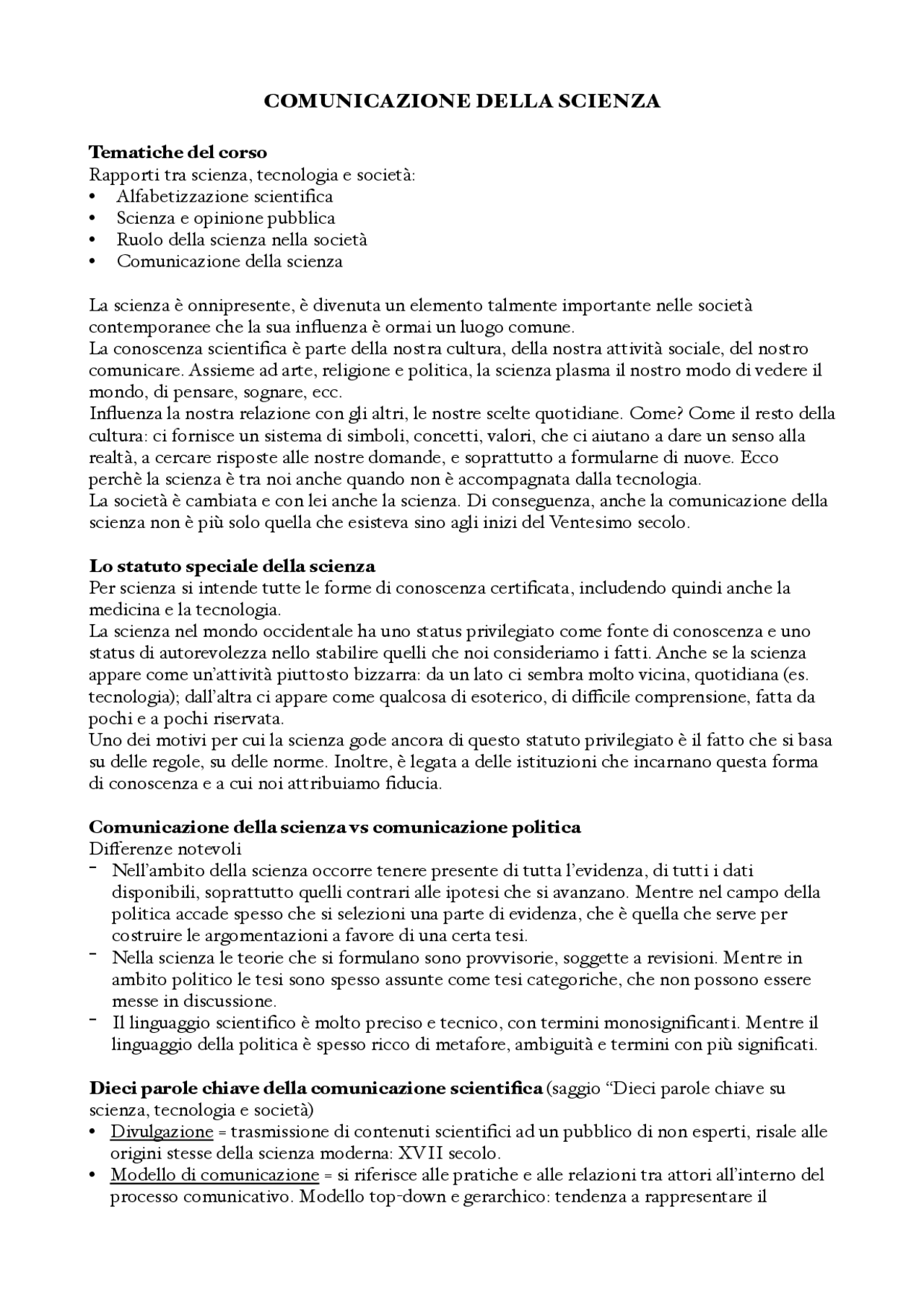 Comunicazione Della Scienza Docsity