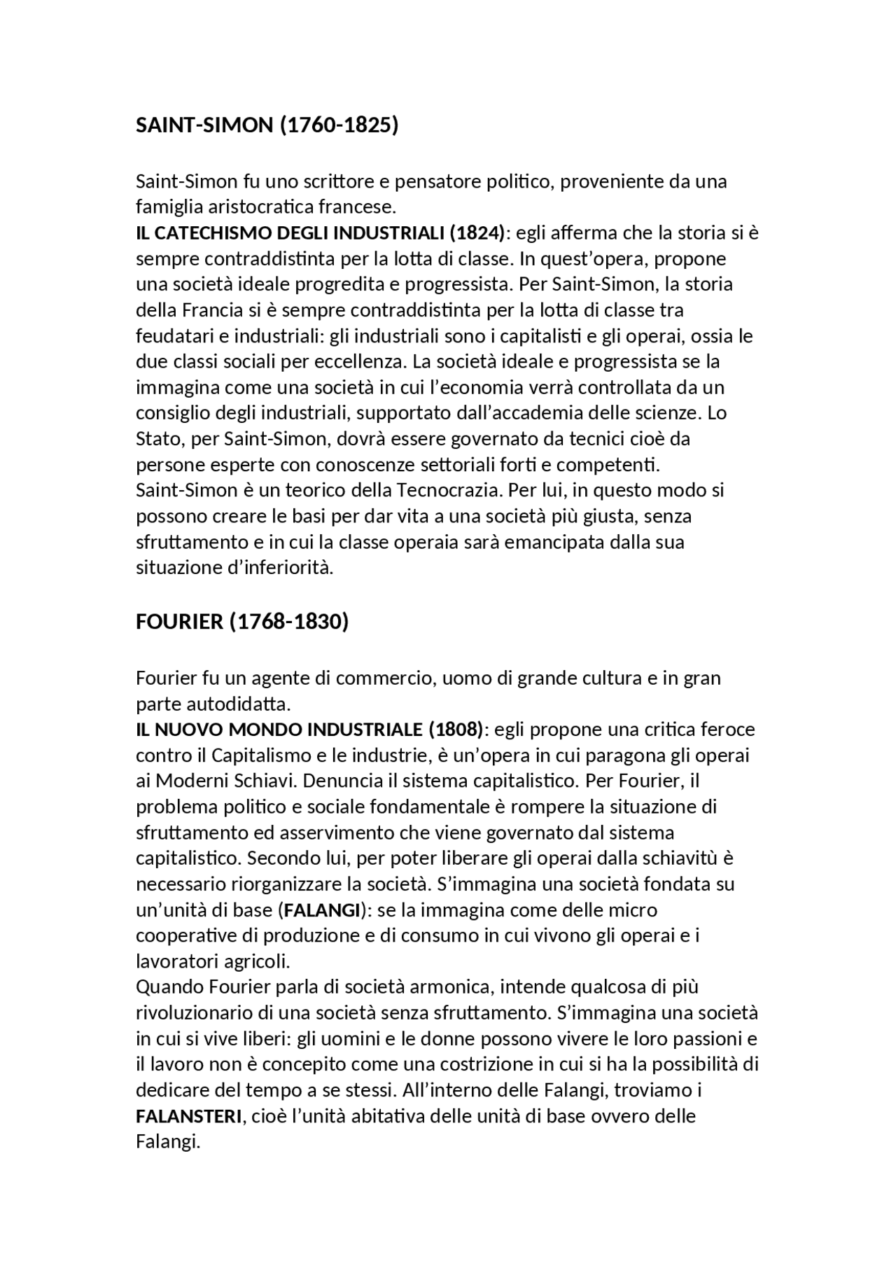 Pensiero politico di Saint-Simon, Fourier e Owen - Docsity