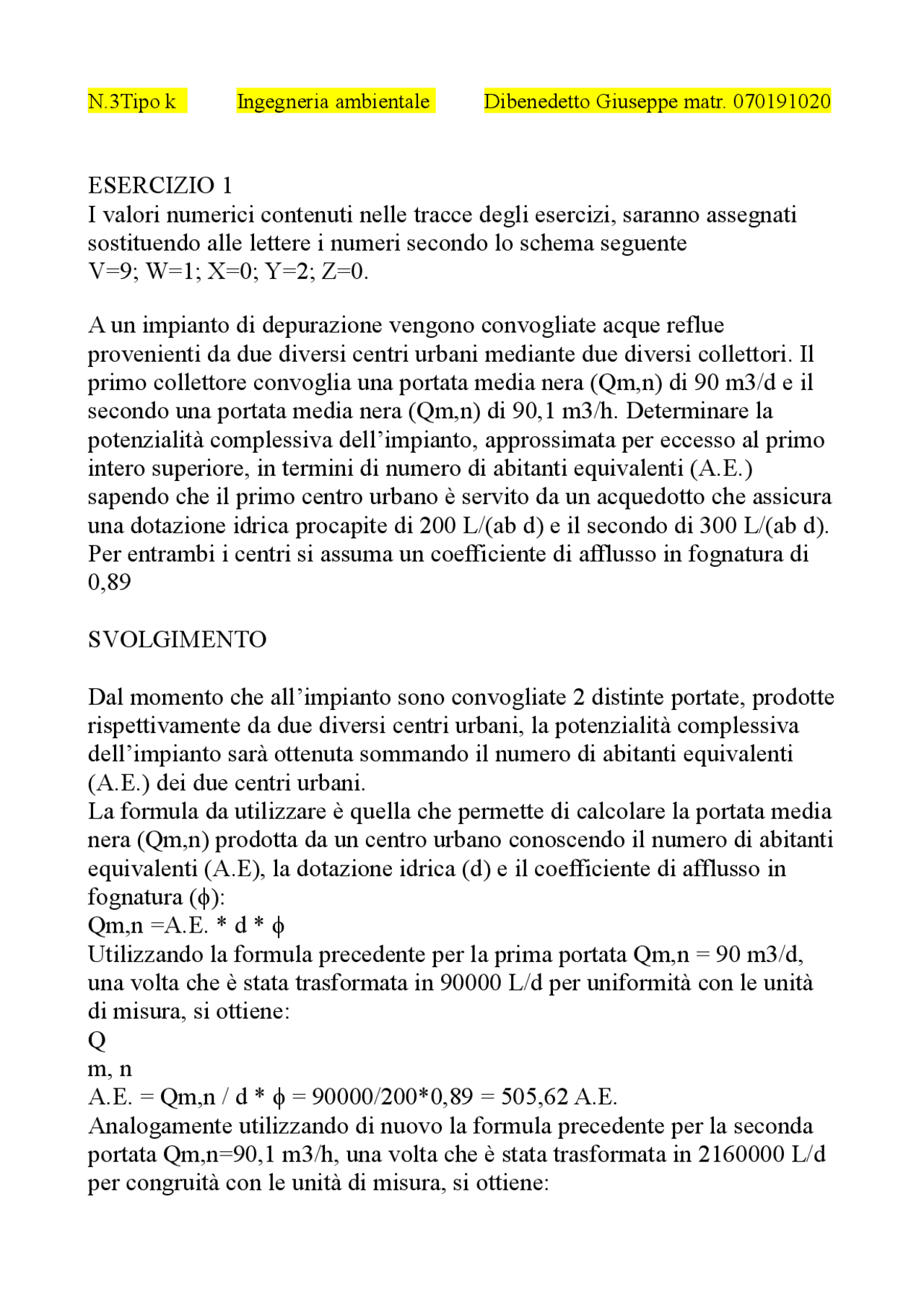 Elaborato 3 Ingegneria Ambientale Docsity