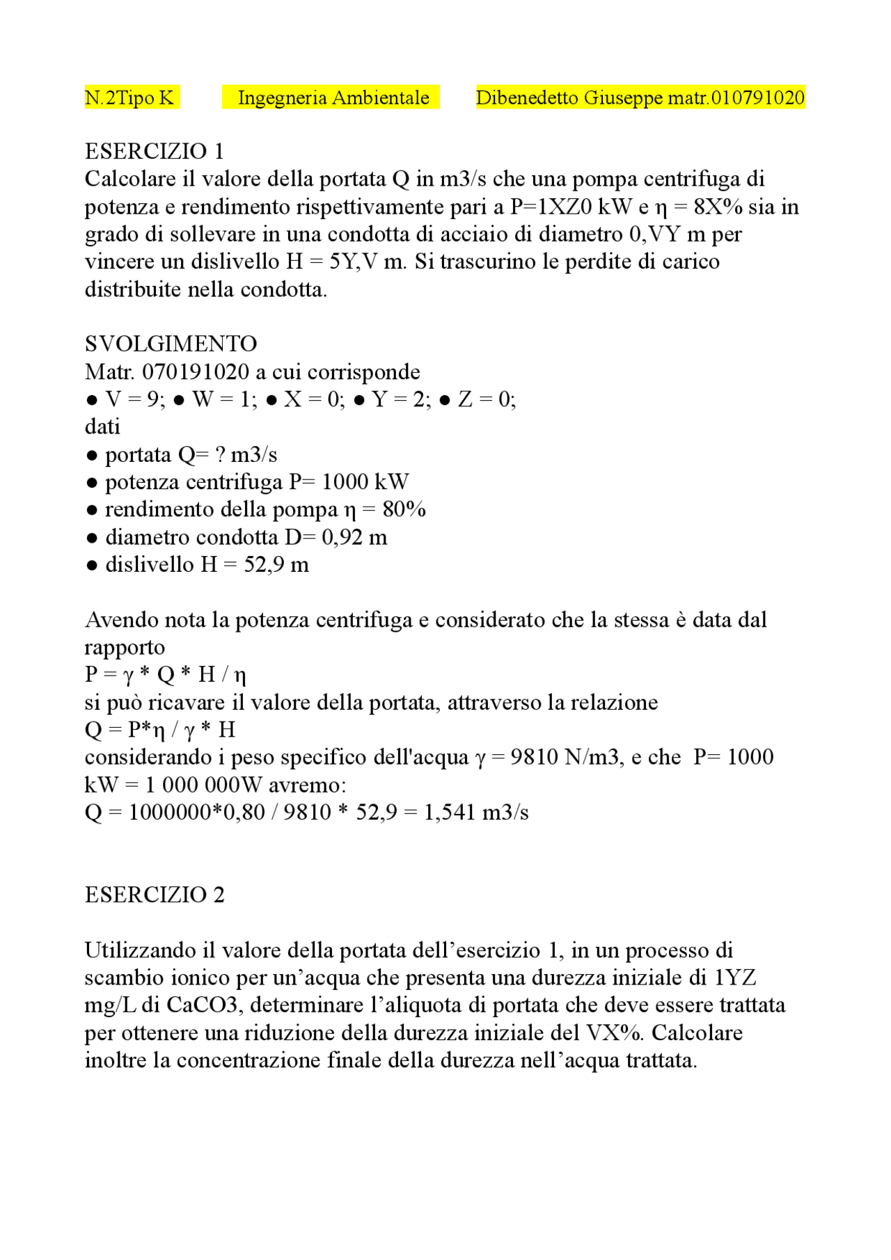 Elaborato 2 Ingegneria Ambientale Docsity