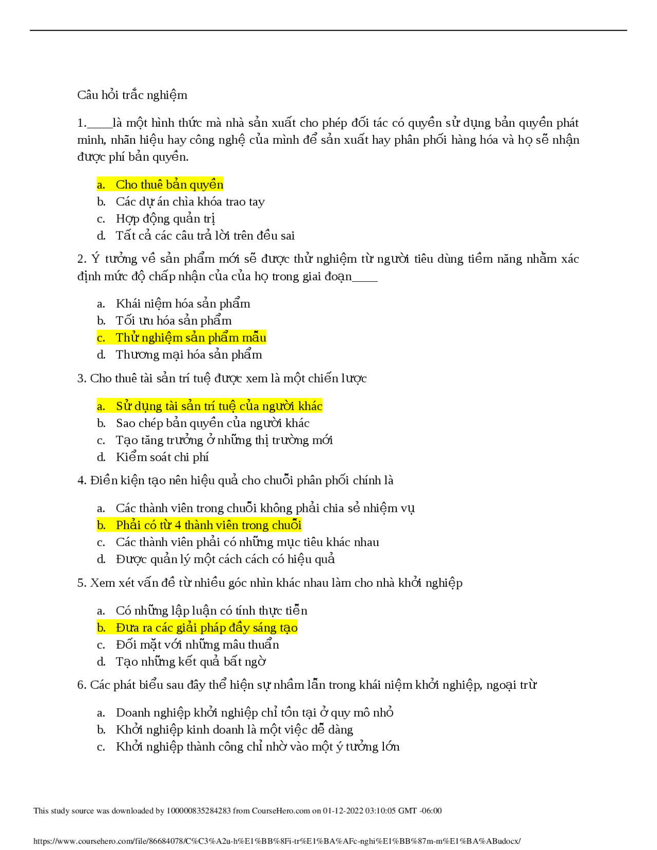 Khởi Nghiệp Kinh Doanh Quizzes Assignments Auditing Docsity
