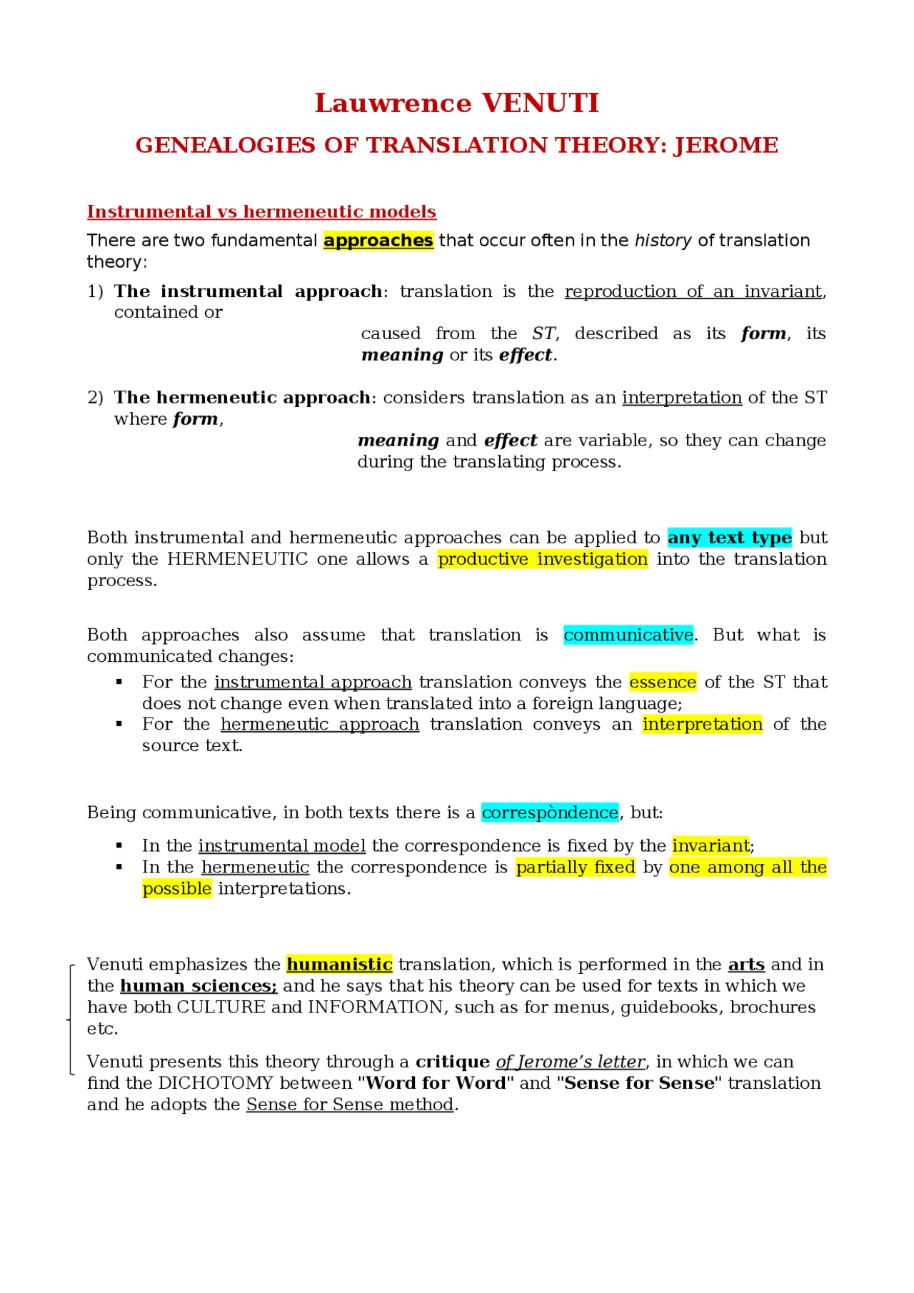 Lawrence Venuti: "Genealogies of Translation Theory: Jerome" - Docsity