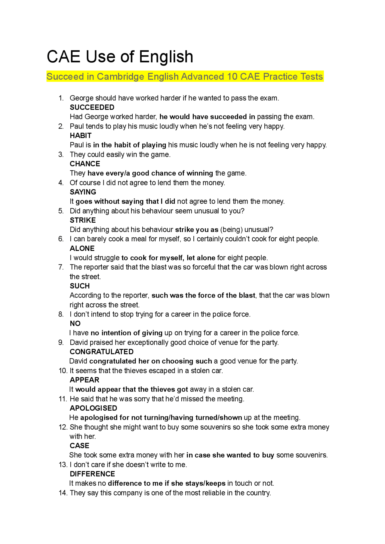Use of English per Cae Keys - Docsity