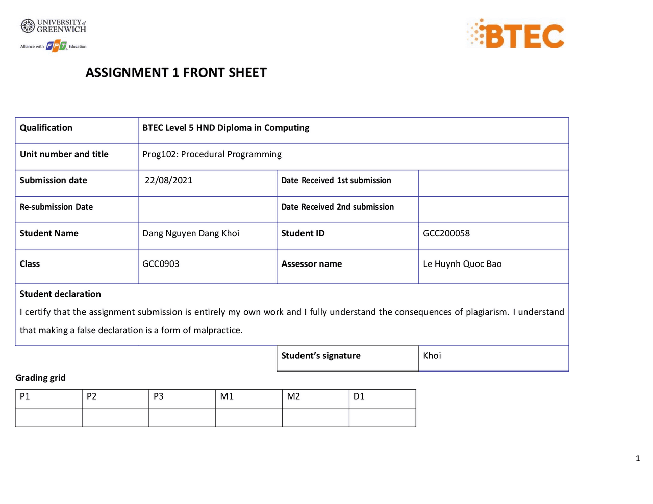 Procedure Programming(Pro102) asm1 - Docsity