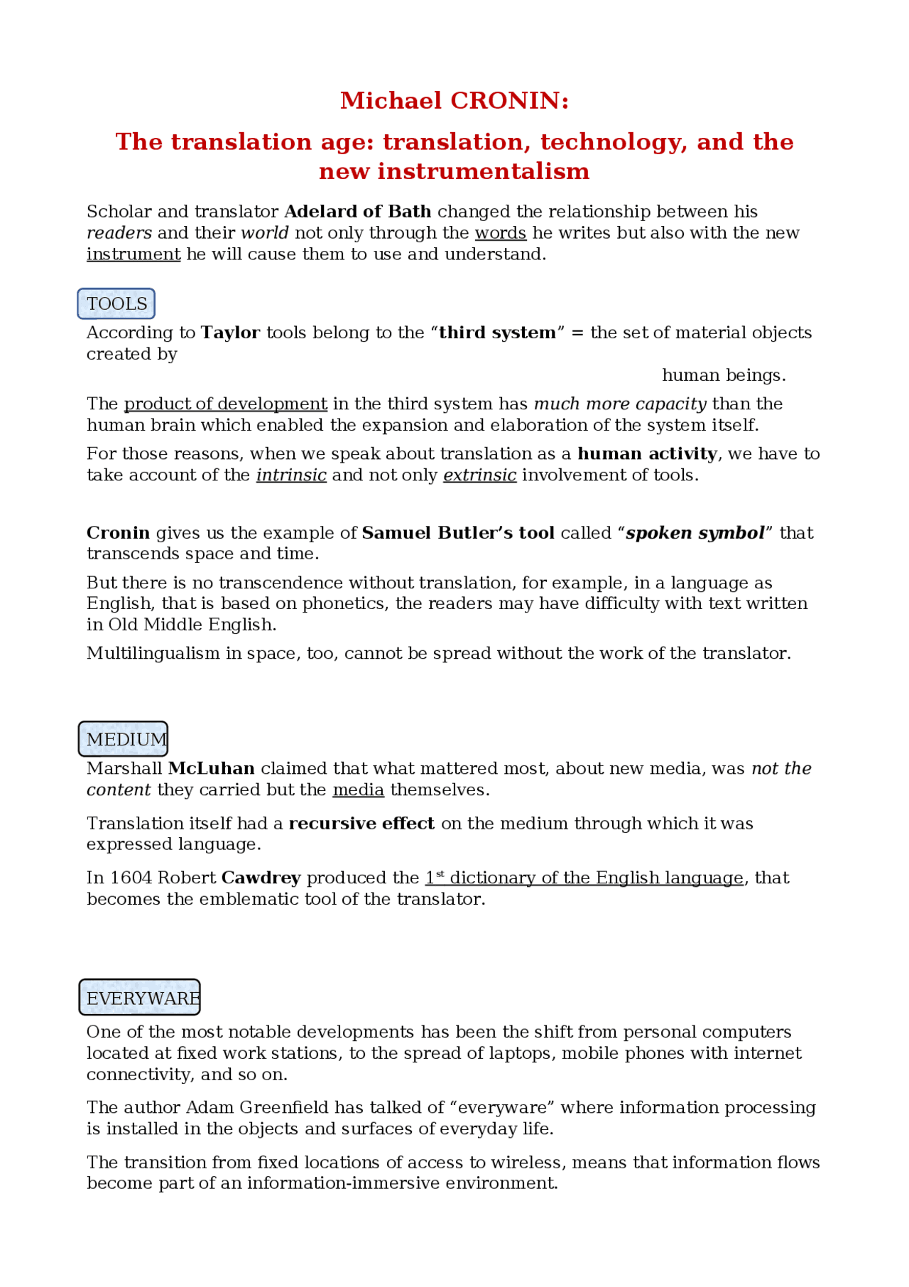 Michael Cronin: "The translation age: translation, technology,and the ...