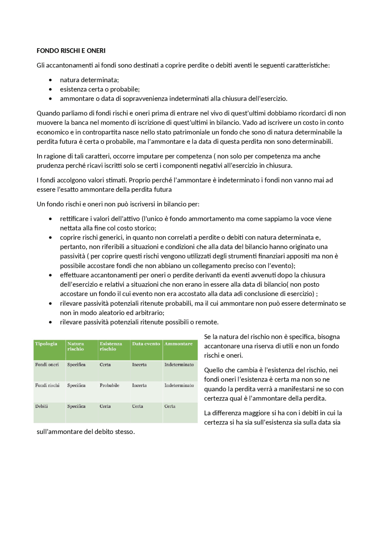Fondo rischi e oneri per la materia metodologie e determinazioni quantitative d'azienda - Docsity