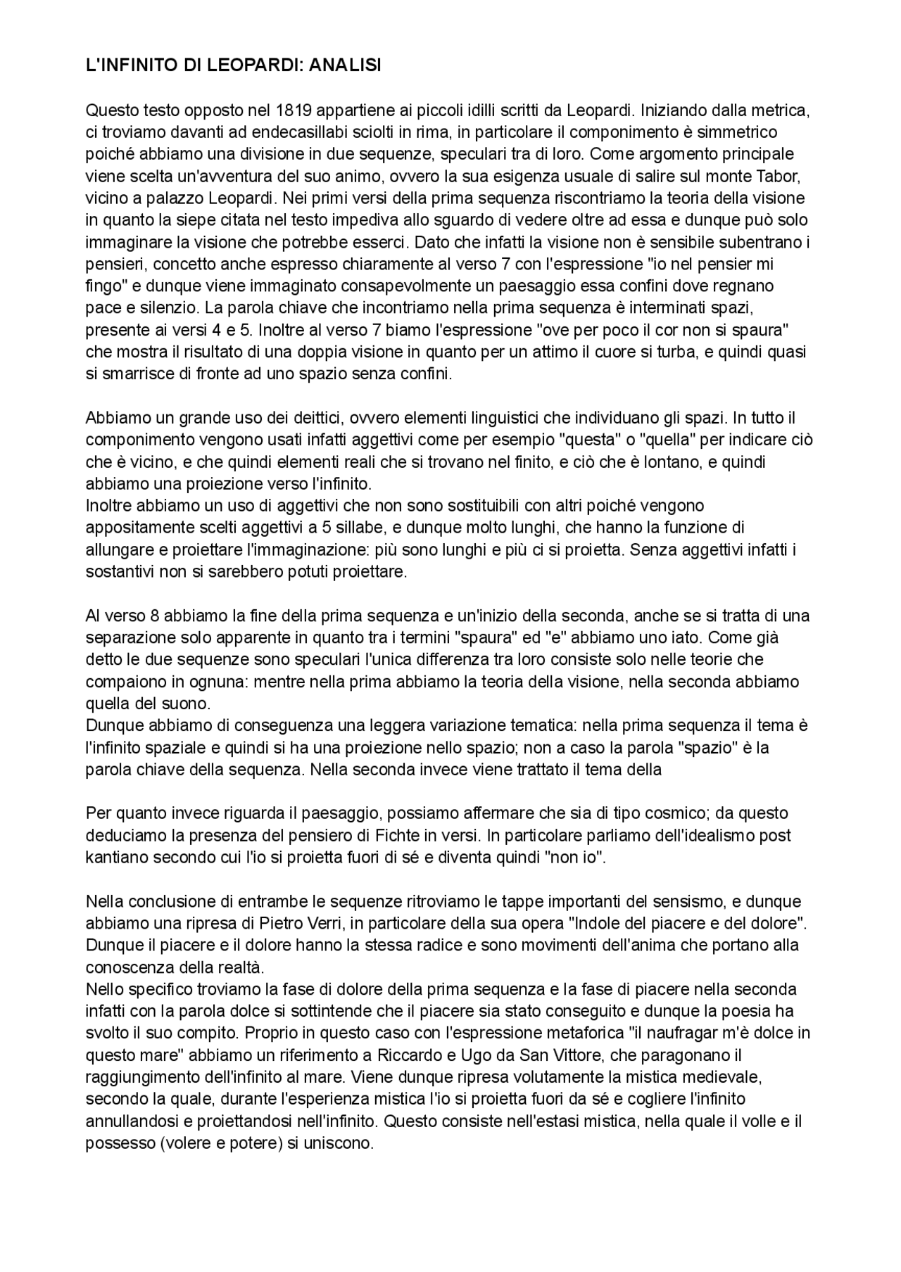 Linfinito Di Leopardi Docsity