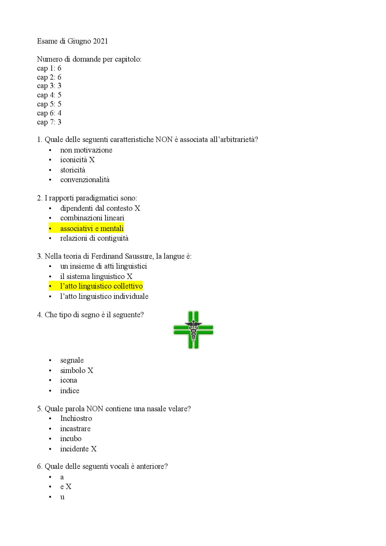 Esercitazione Esame Linguistica Generale Docsity