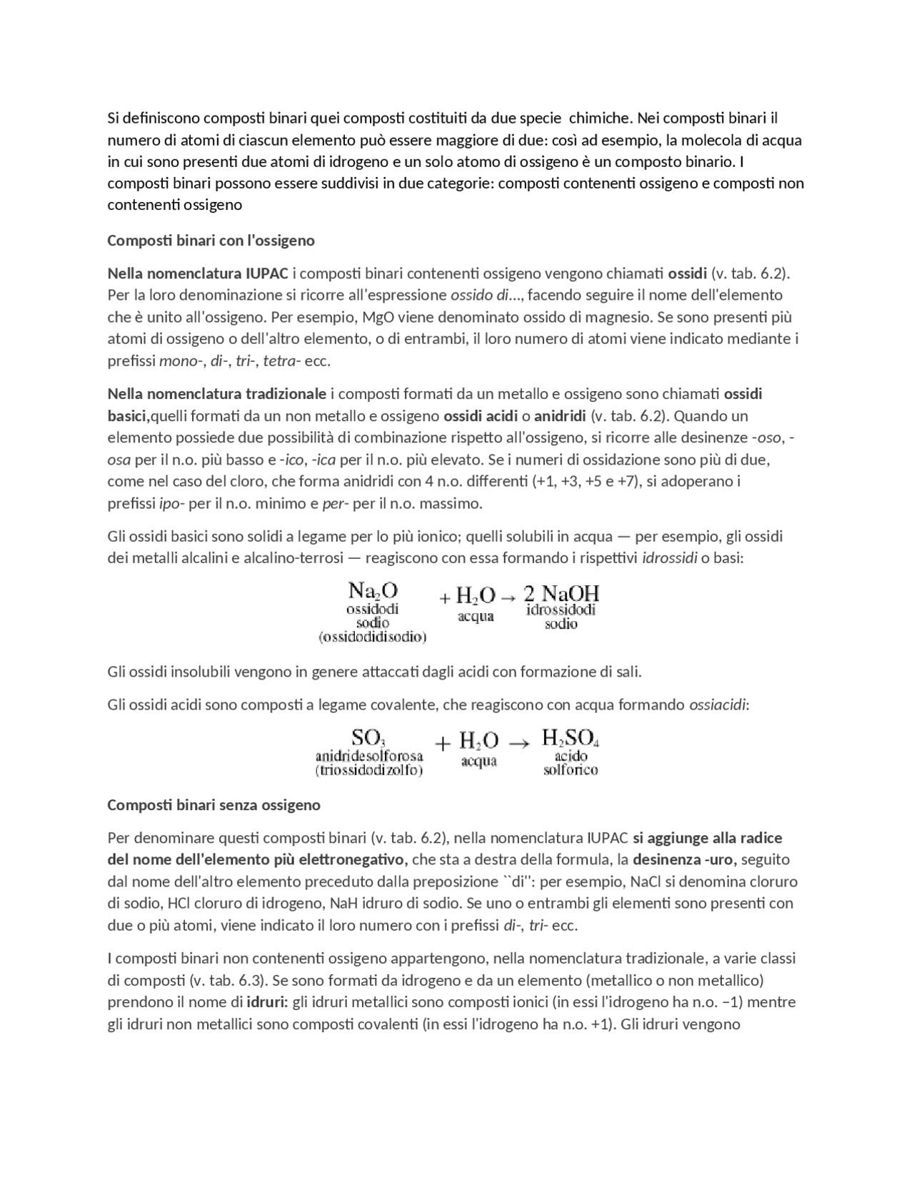 Composti binari, composti ternari, idrossidi, acidi e sali degli ...