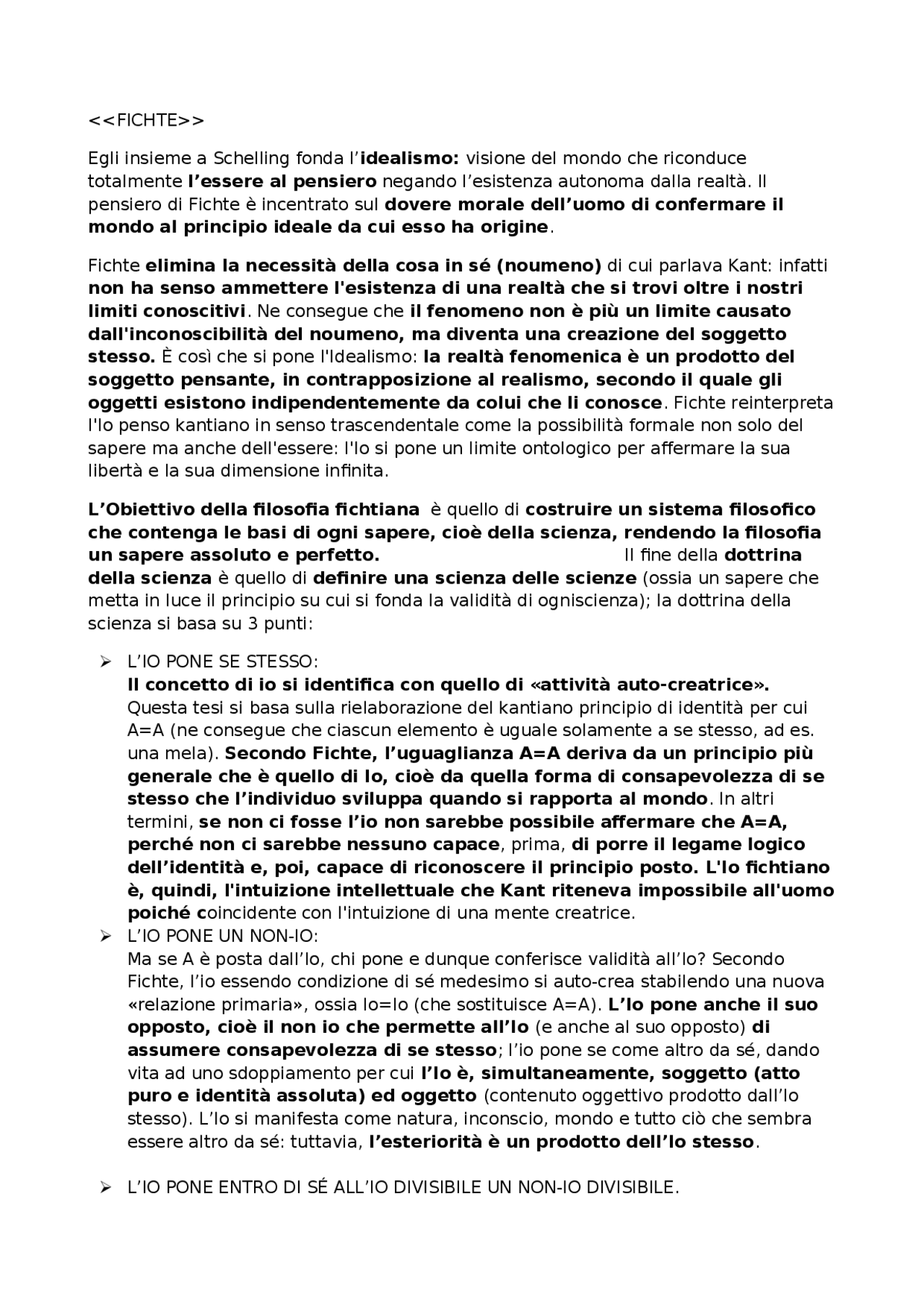 Fichte E Schelling Riassunto Docsity