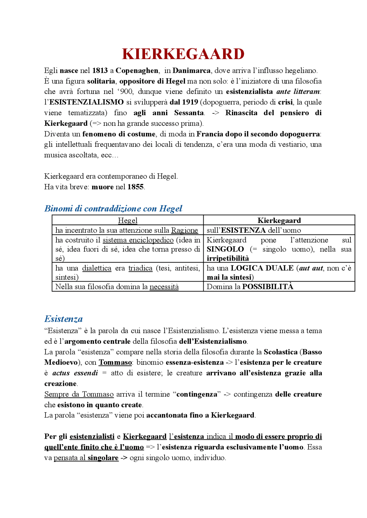 Tutto Su Kierkegaard Docsity