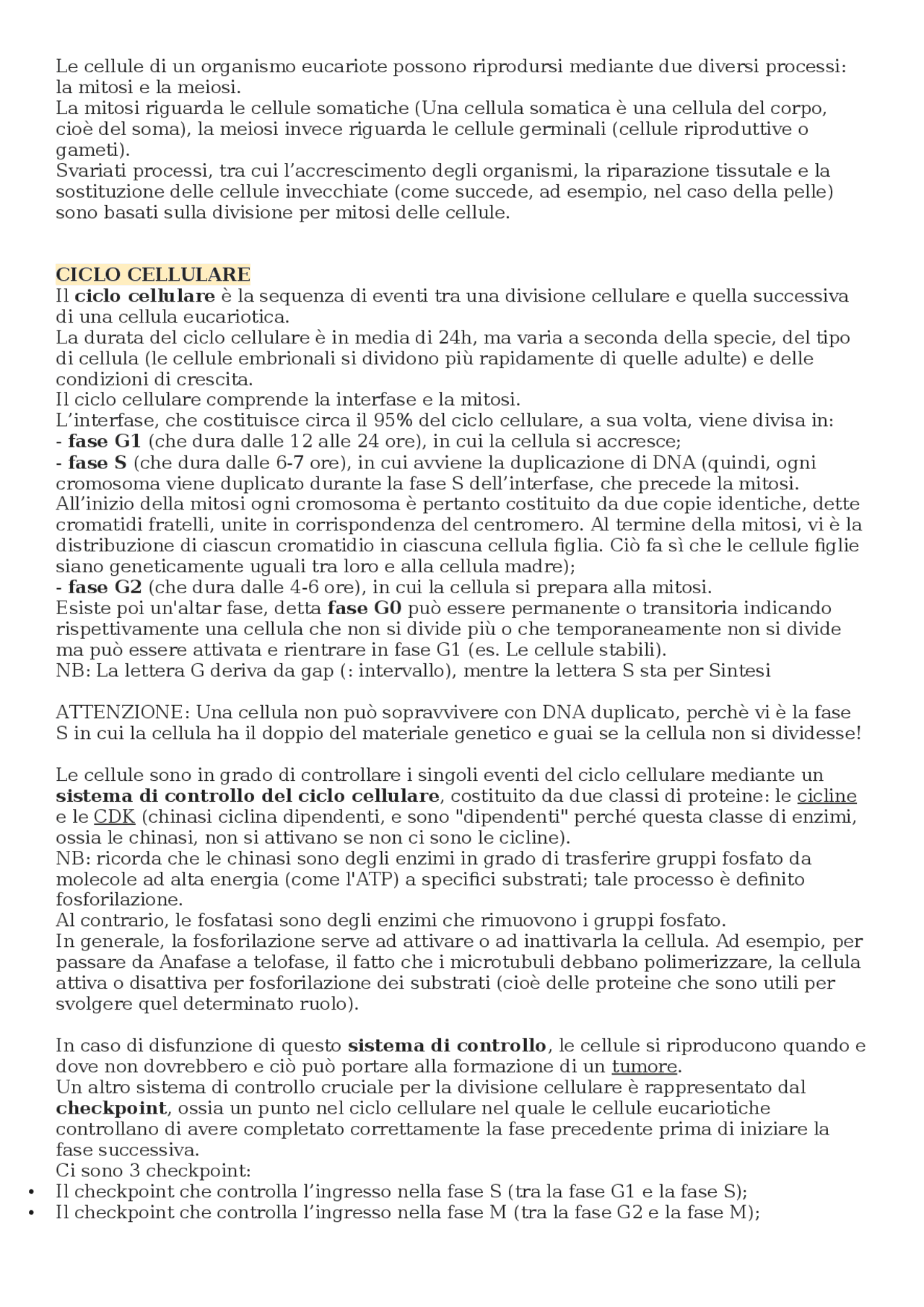 Ciclo Cellulare Meiosi And Mitosi Docsity