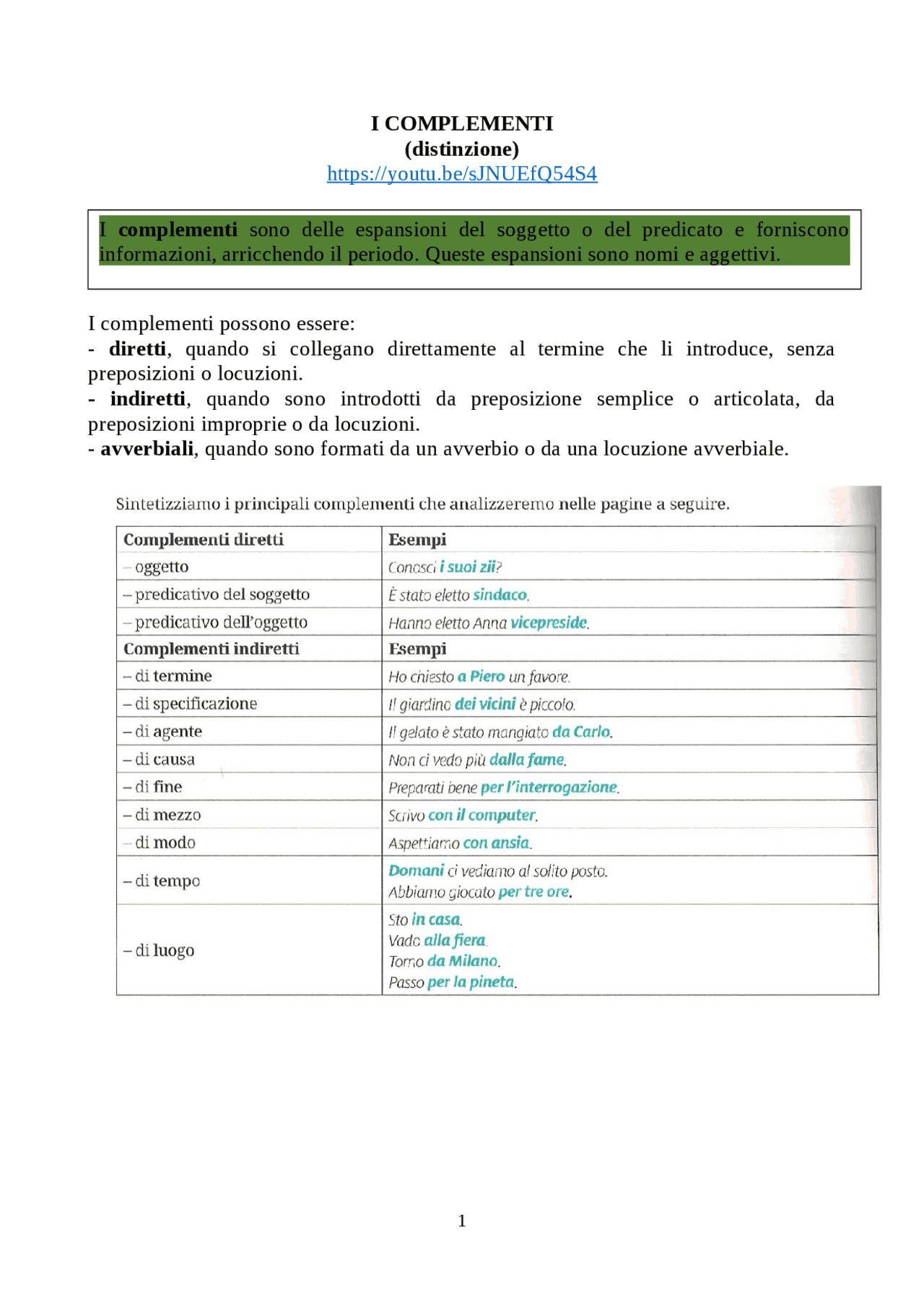 I complementi diretti. - Docsity