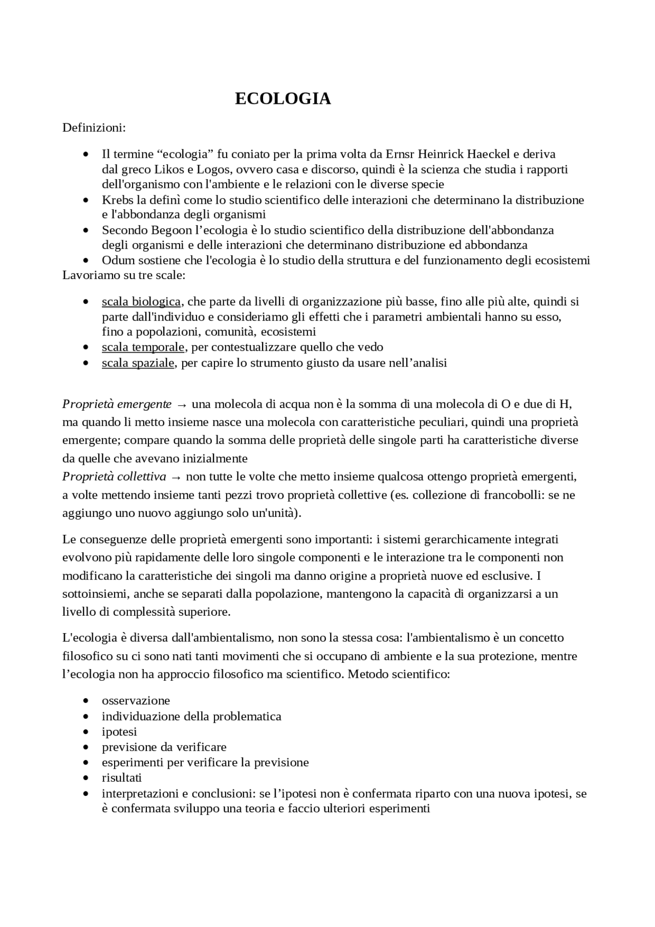 Appunti Ecologia Per Scienze Biologiche Appunti Di Ecologia Docsity